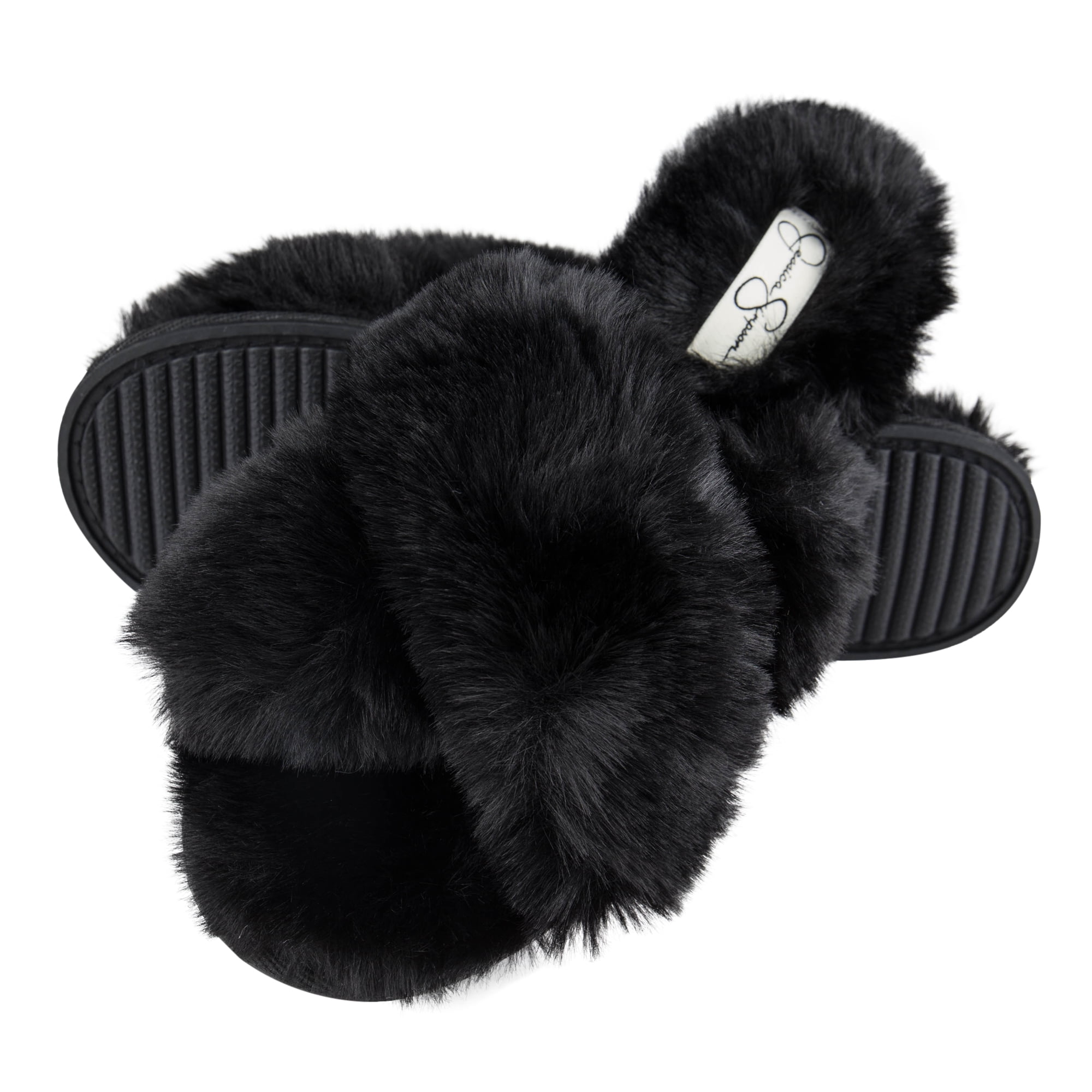 Jessica Simpson Womens Plush Cross Band Plush Memory Foam Slide Slipper ...
