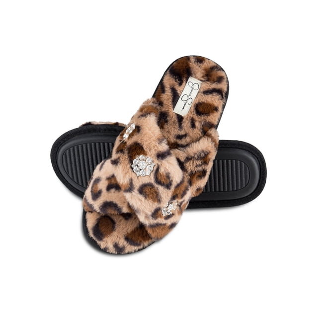 Jessica Simpson Womens Plush Cross Band Plush Memory Foam Slide Slipper ...