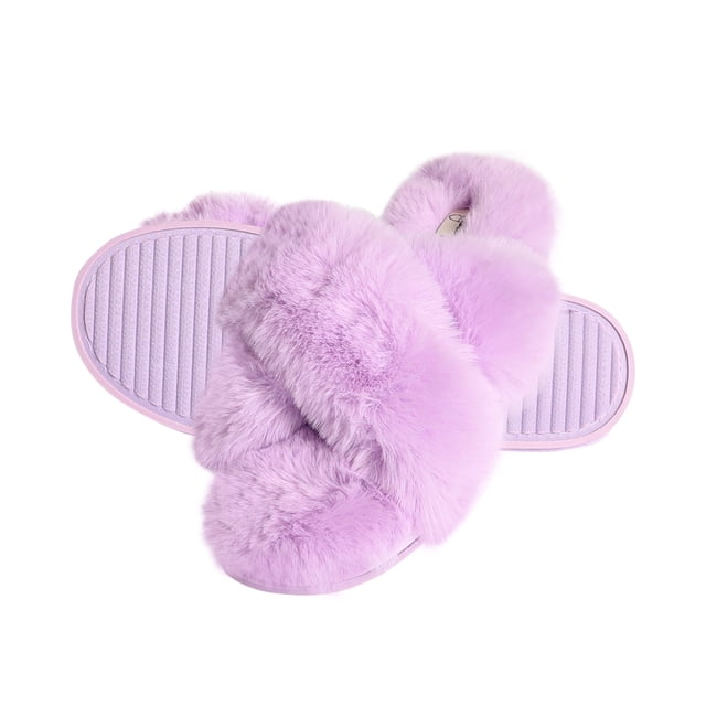 Jessica Simpson Womens Plush Cross Band Plush Memory Foam Slide Slipper ...