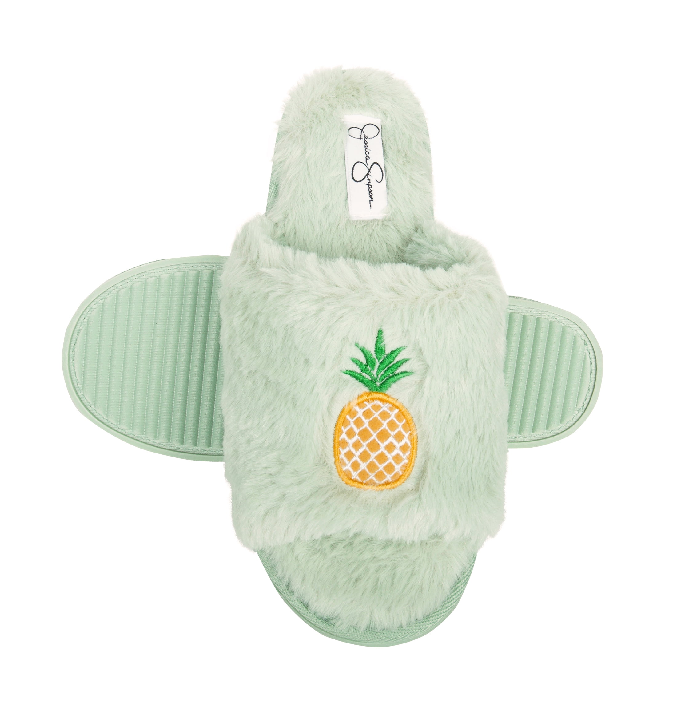 Jessica Simpson Womens Plush Faux Fur Fuzzy Slide On Open Toe Slipper ...