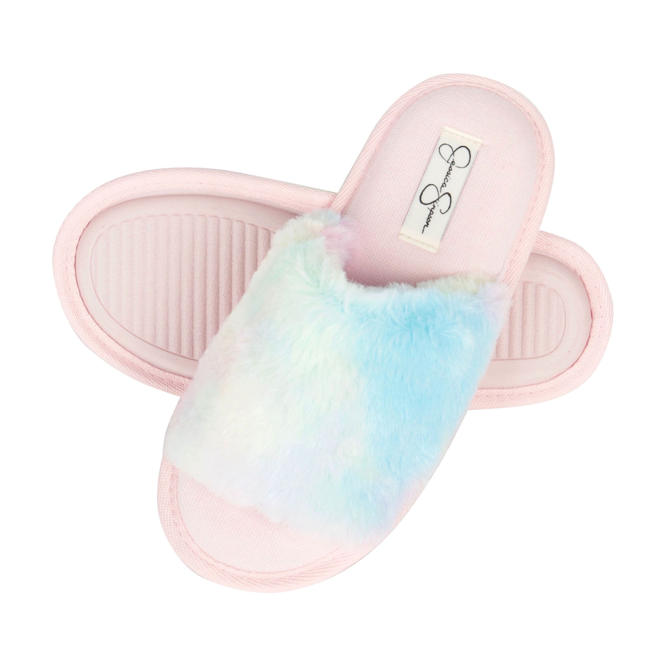 Jessica Simpson Womens Plush Faux Fur Fuzzy Slide On Open Toe Slipper ...