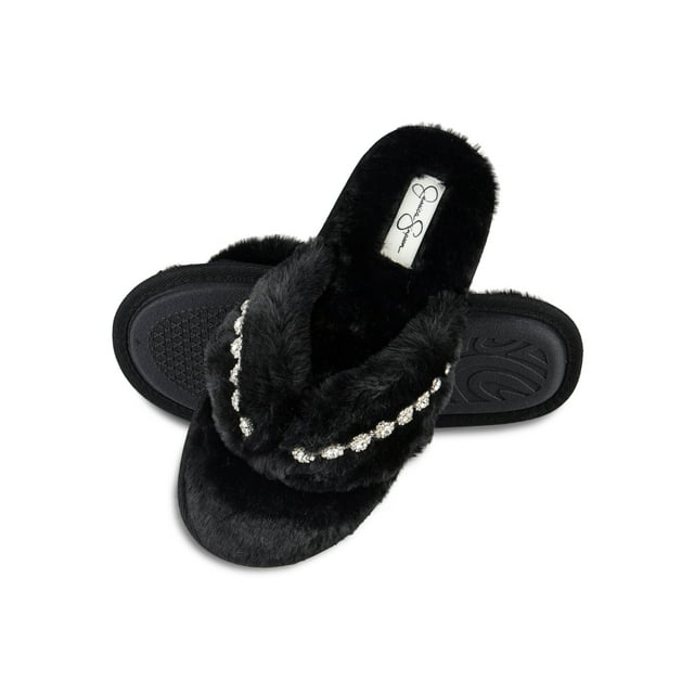 Jessica Simpson Womens Plush Faux Fur Fuzzy Slide On Open Toe Thong ...