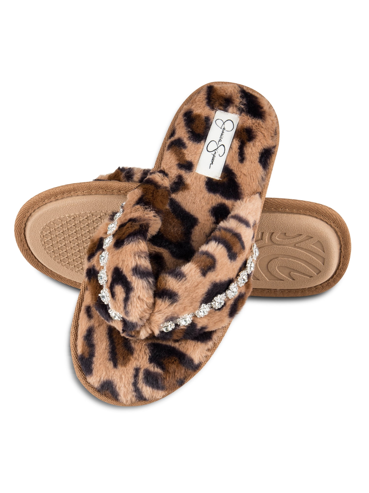Jessica Simpson Womens Plush Faux Fur Fuzzy Slide Thong Slippers ...