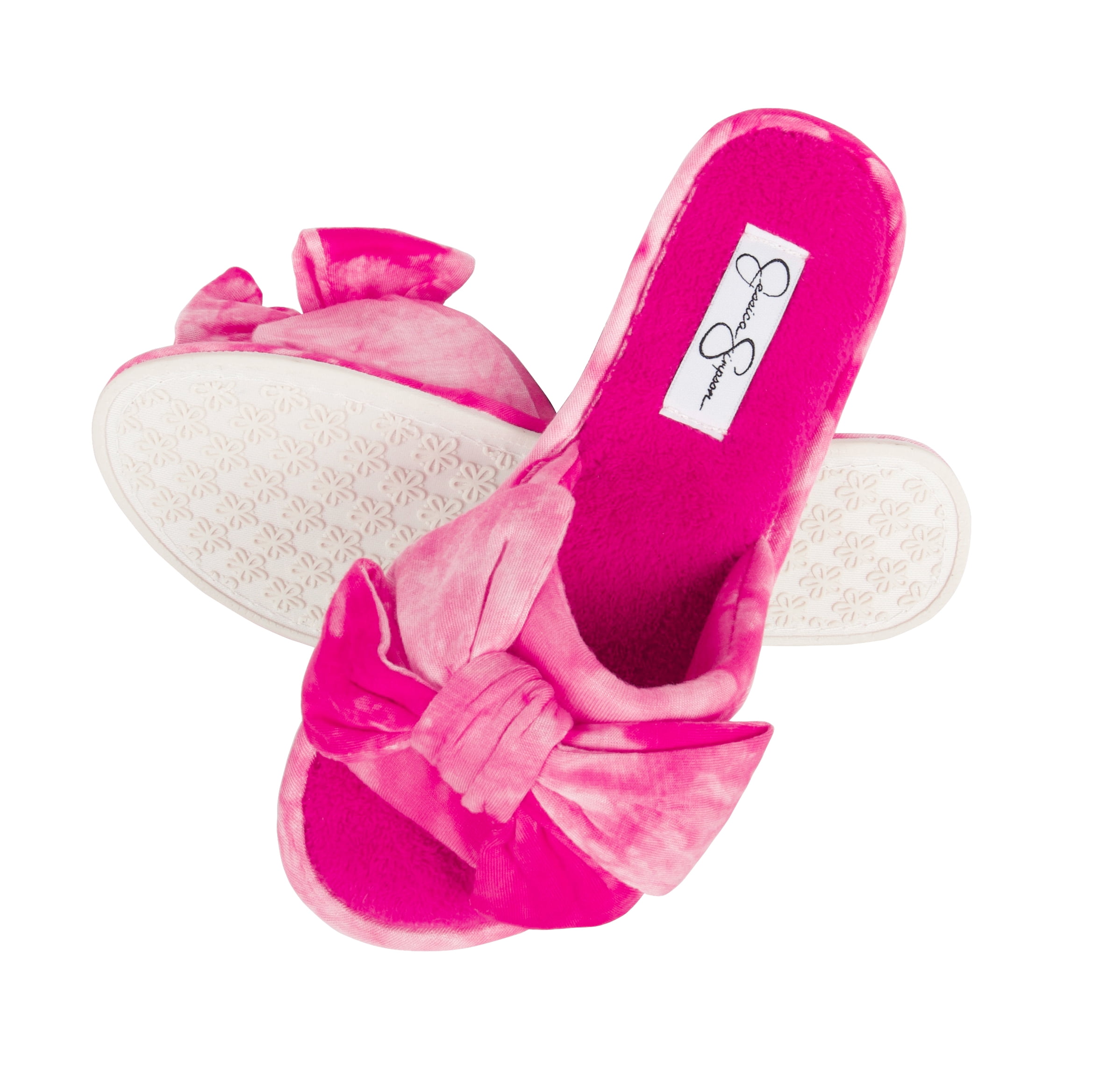 Jessica Simpson Womens Plush Open Toe Slide On House Slipper with Bow ...