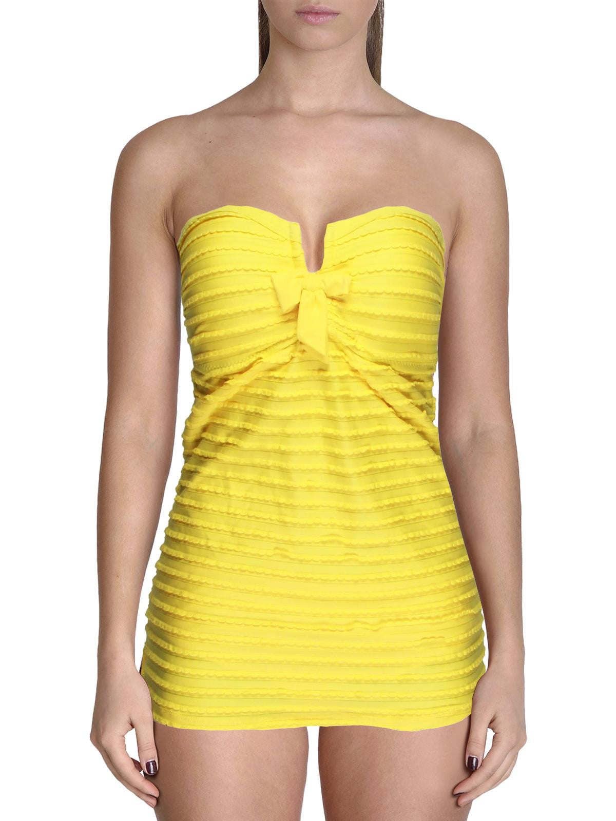 Jessica Simpson Womens Scalloped Bandeau One Piece Swimsuit