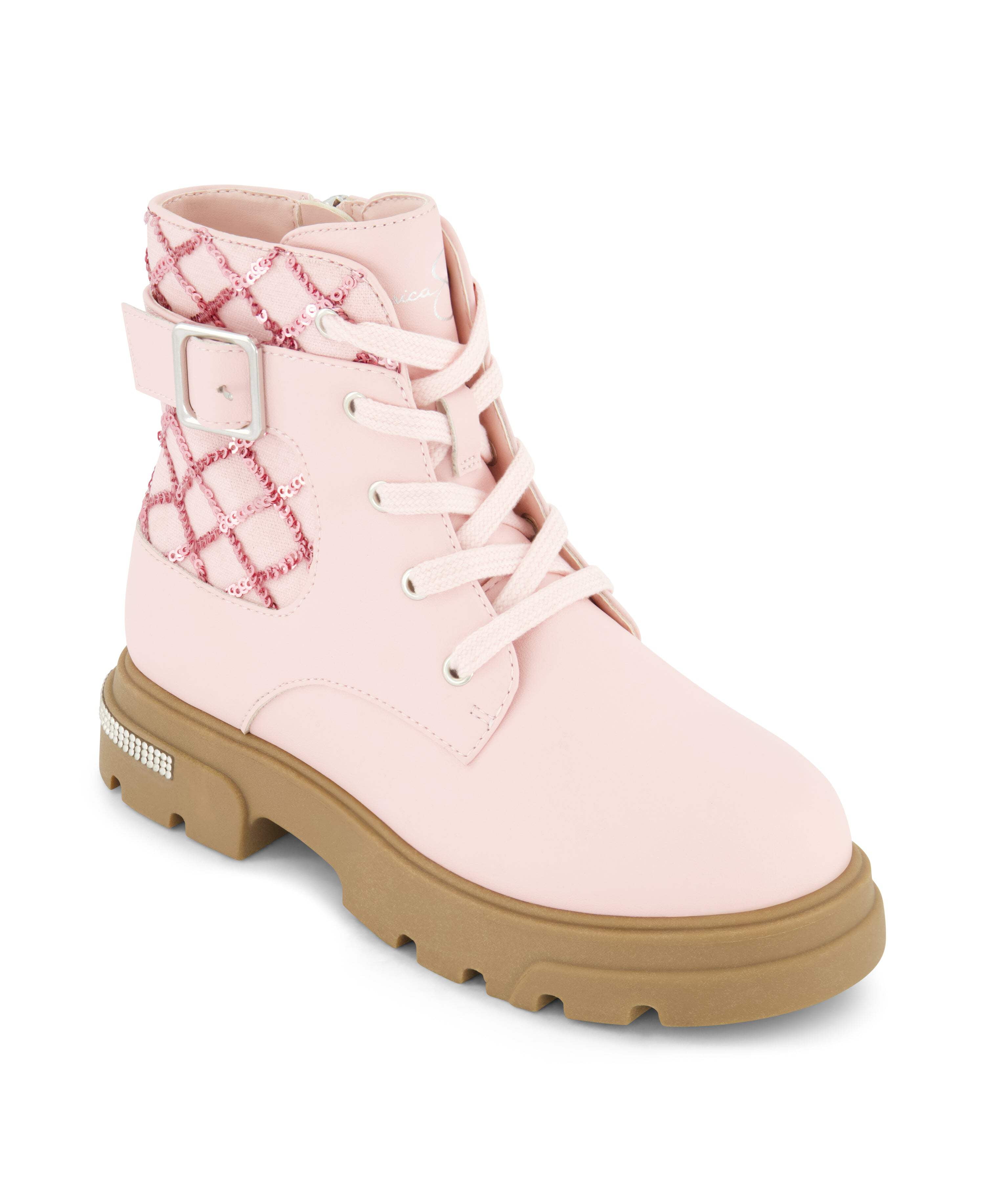 Jessica Simpson Youth Girls Pink Rosa Buckle Side Zipper Combat Motto ...
