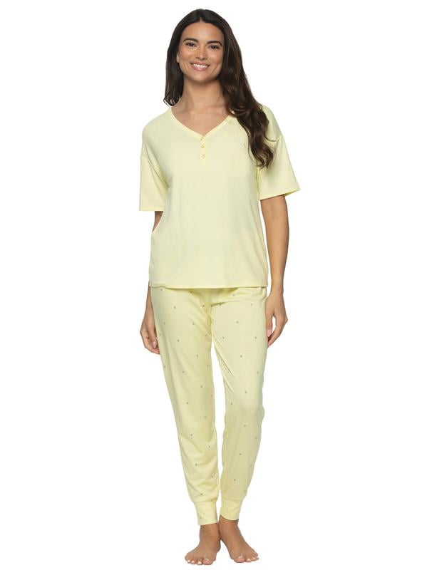Jessie Jersey Knit Lounge Set | Felina | Henley & Jogger Lounge Set ...