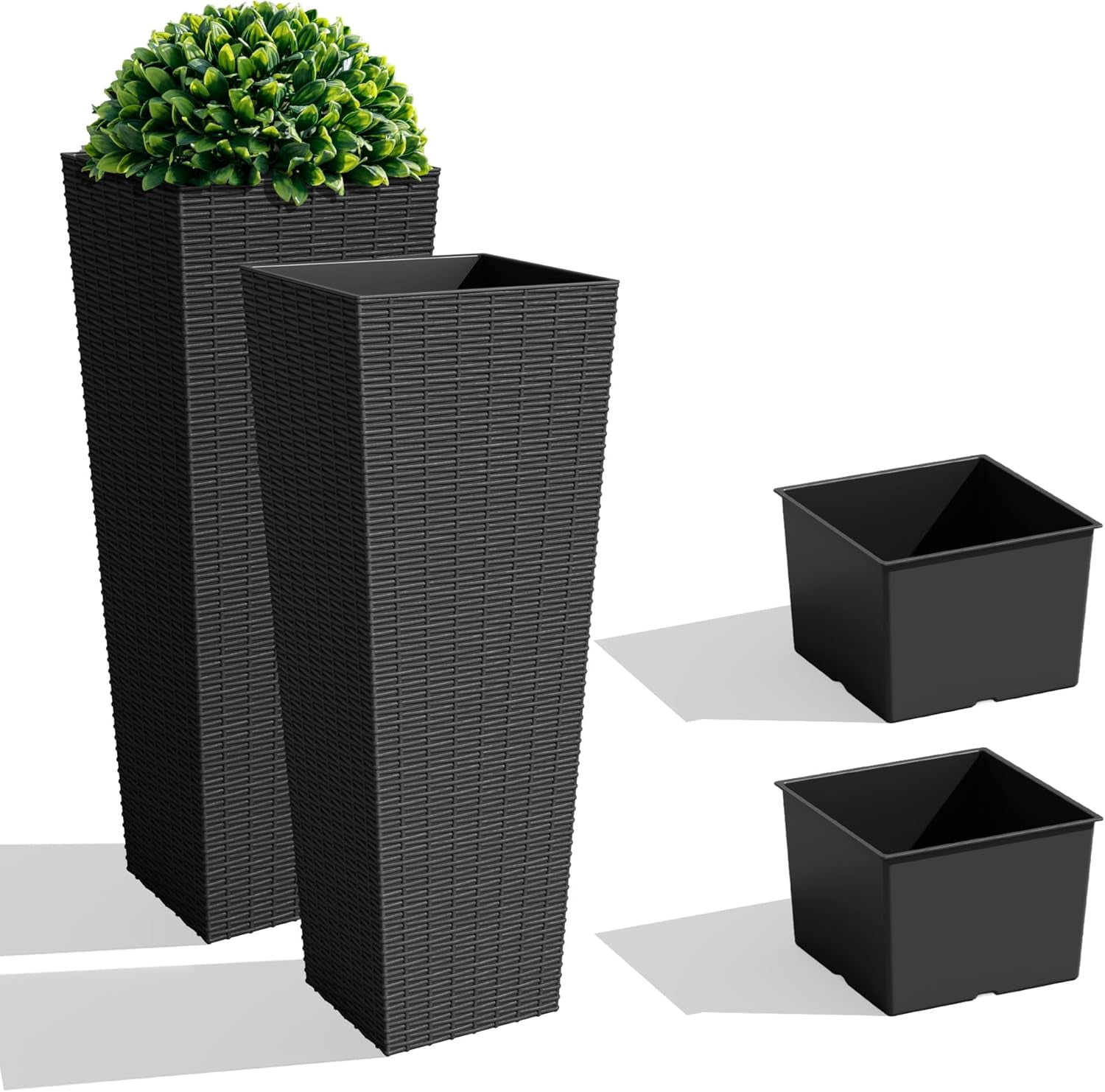 JessieMal Set of 2 Resin Rattan Tall Planters for Outdoor Plants, Large ...