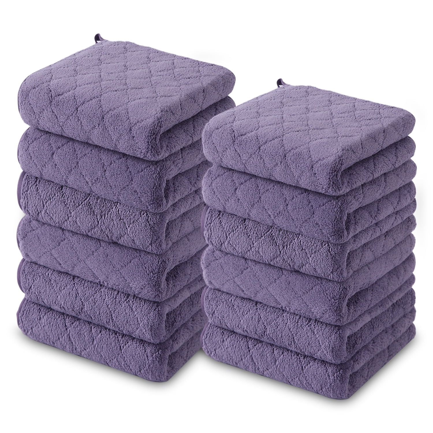 Jessy Home 12 Pack Dark Purple Washcloths for Bathroom 13x13 Inch Ultra ...