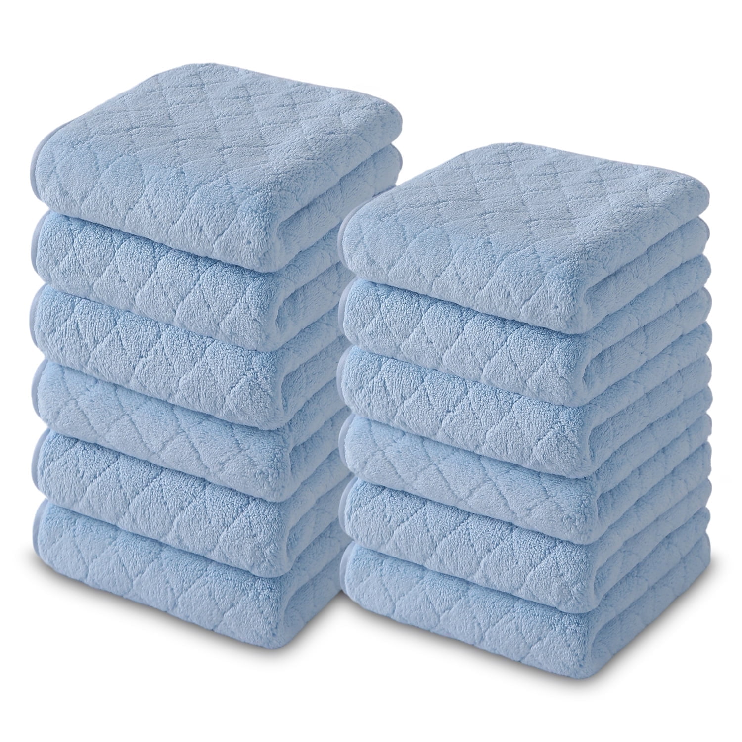 Jessy Home 12 Pack Blue Washcloths for Bathroom 13"x13" Ultra Soft Hand ...