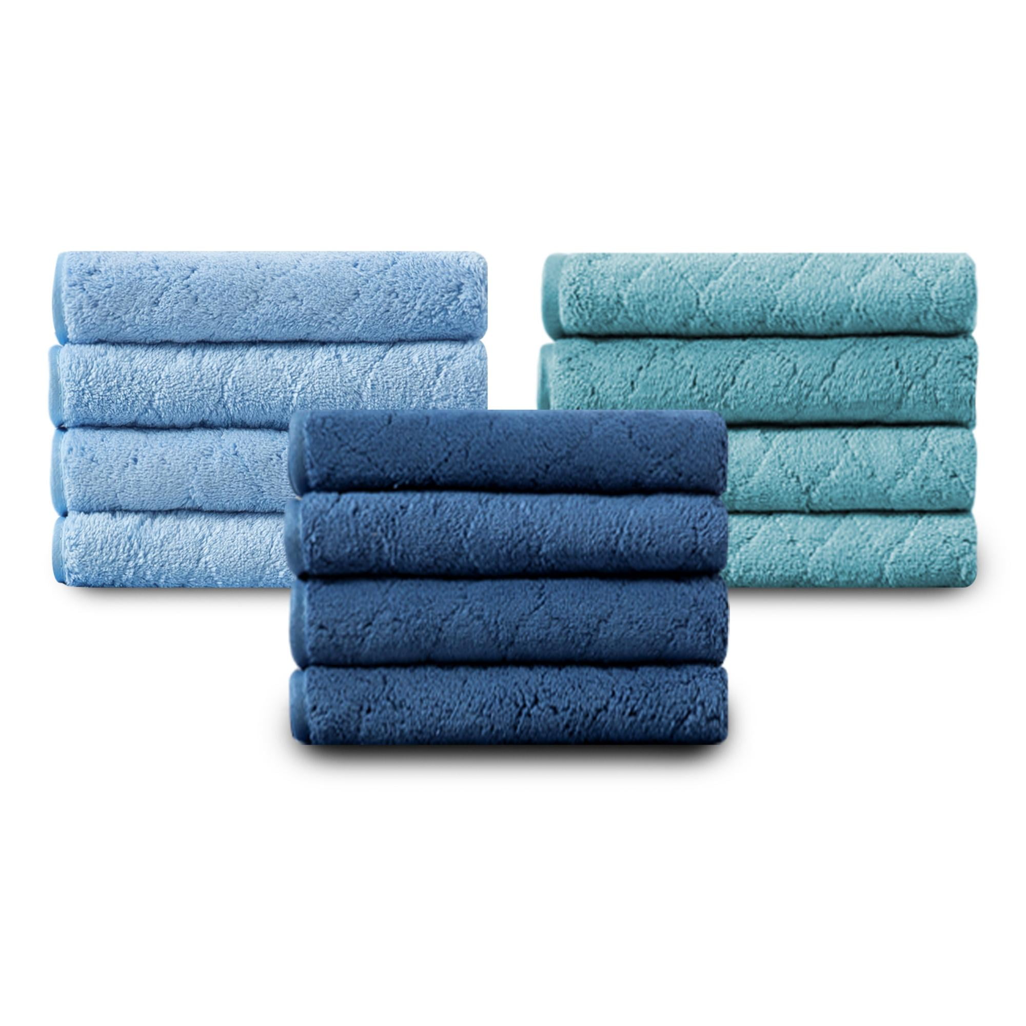 Jessy Home 12 Pack Blue Navy Turquoise Washcloths for Bathroom 13x13 ...