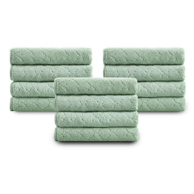 Jessy Home 12 Pack Light Green Washcloths for Bathroom 13x13 Inch Ultra Soft Hand Face Towels ...