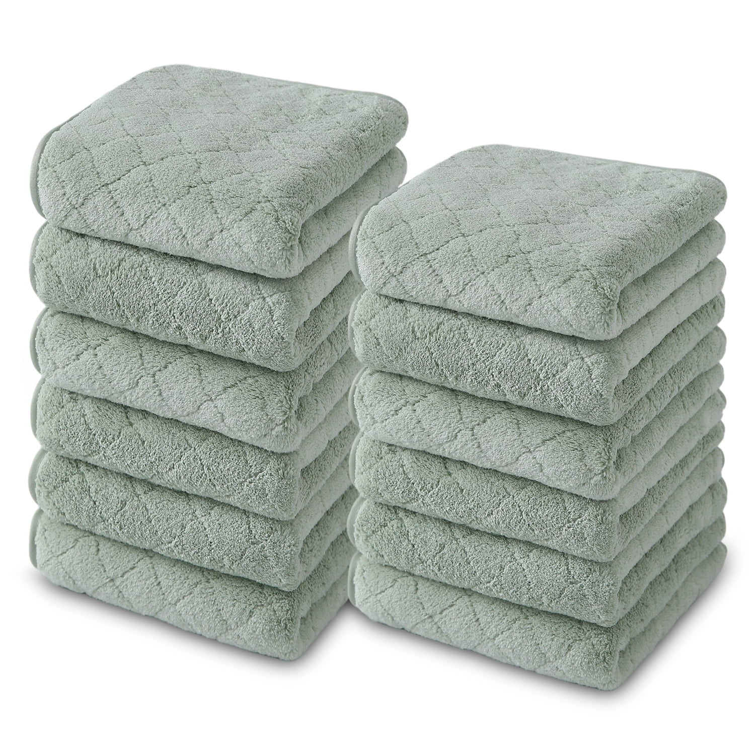 Jessy Home 12 Pack Light Green Washcloths for Bathroom 13x13 Inch Ultra Soft Hand Face Towels ...