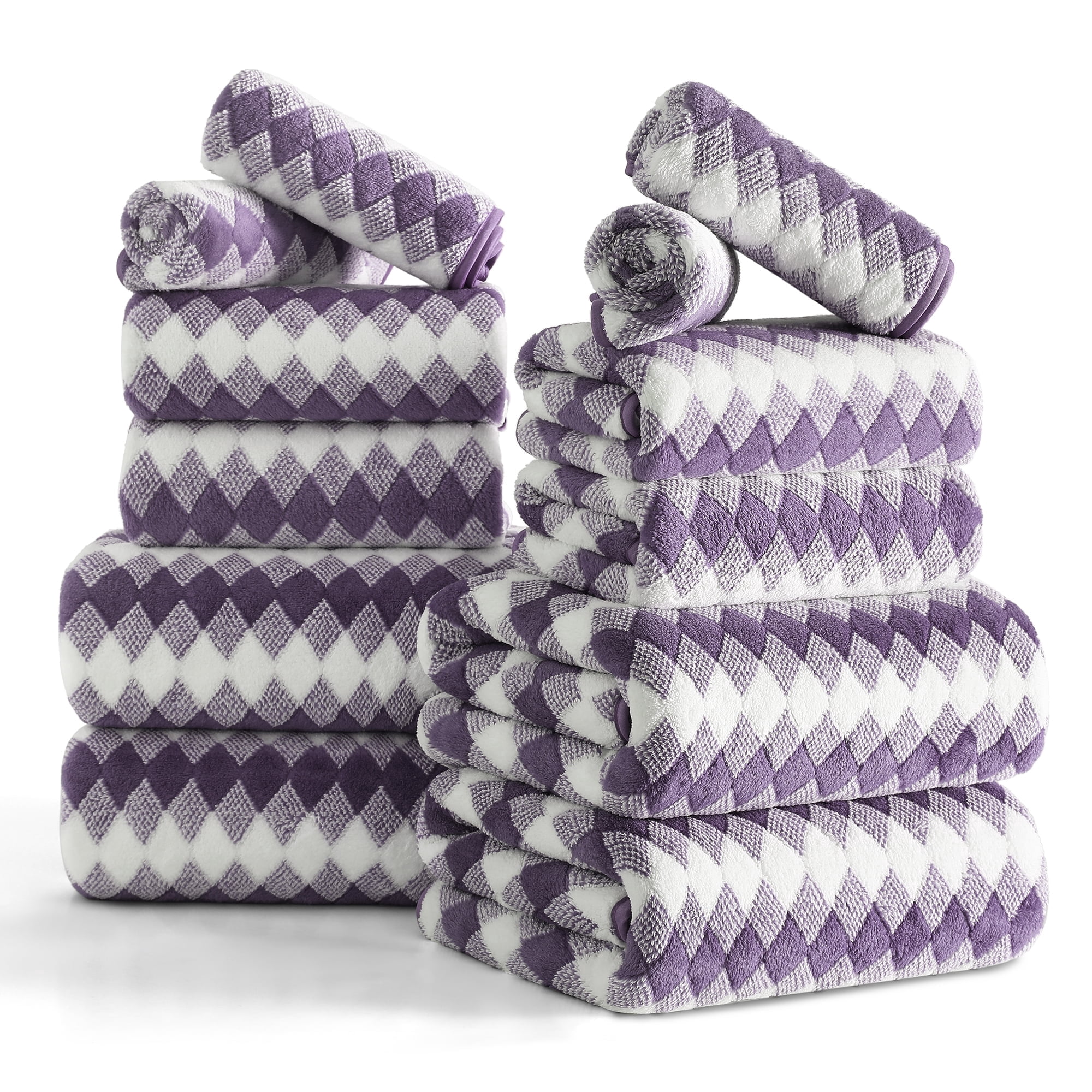Jessy Home 12 Piece Dark Purple Towel Set Soft Bath Towel for Bathroom ...