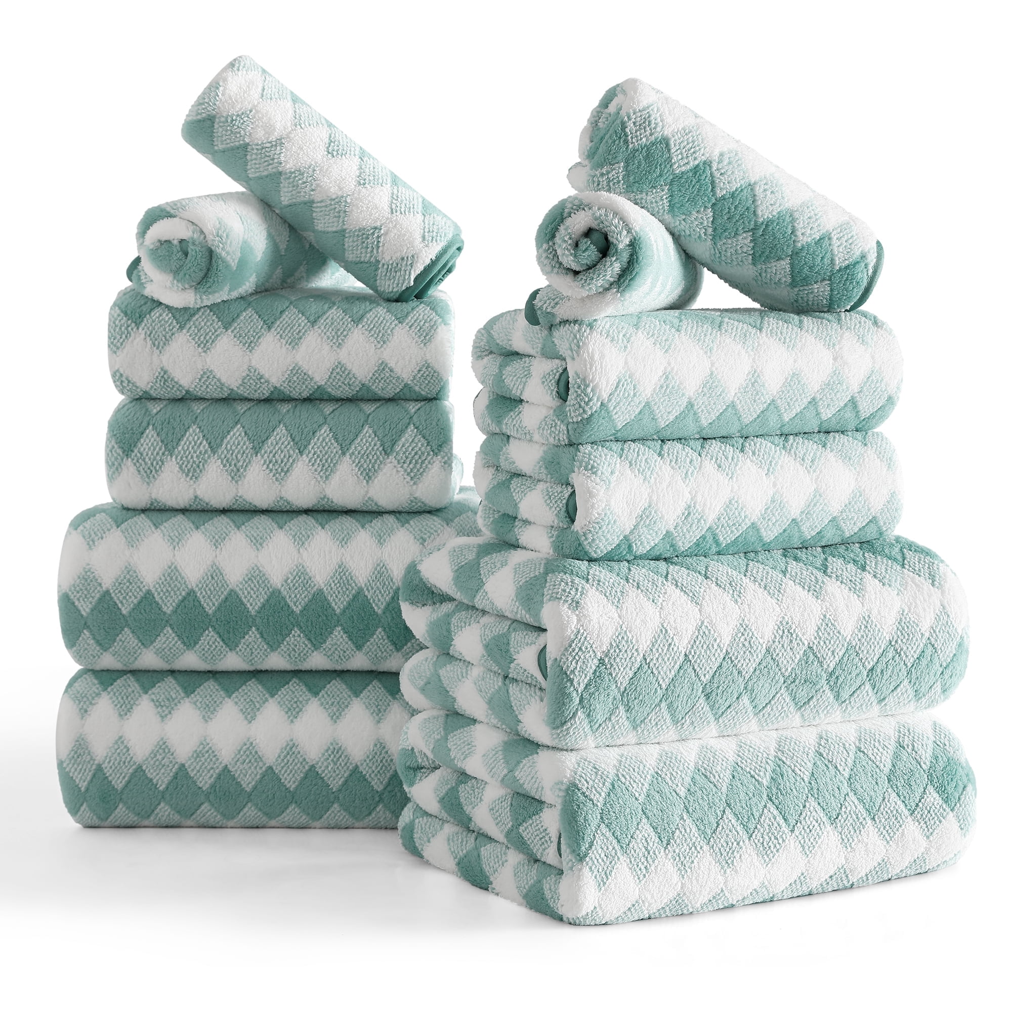 Jessy Home 12 Piece Lake Blue Towel Set Soft Bath Towel for Bathroom-4 ...
