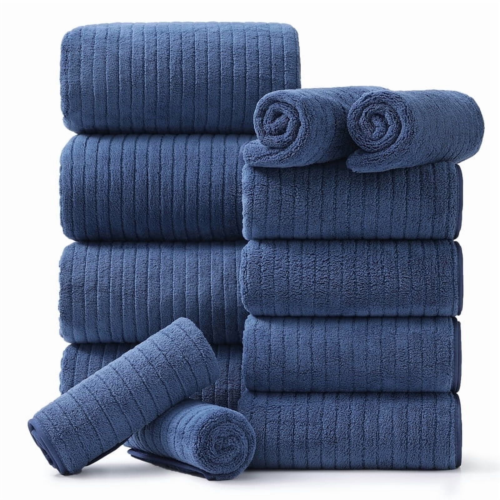 Jessy Home 12 Piece Navy Blue Bath Towel Set for Bathroom-4 Bath Towels ...
