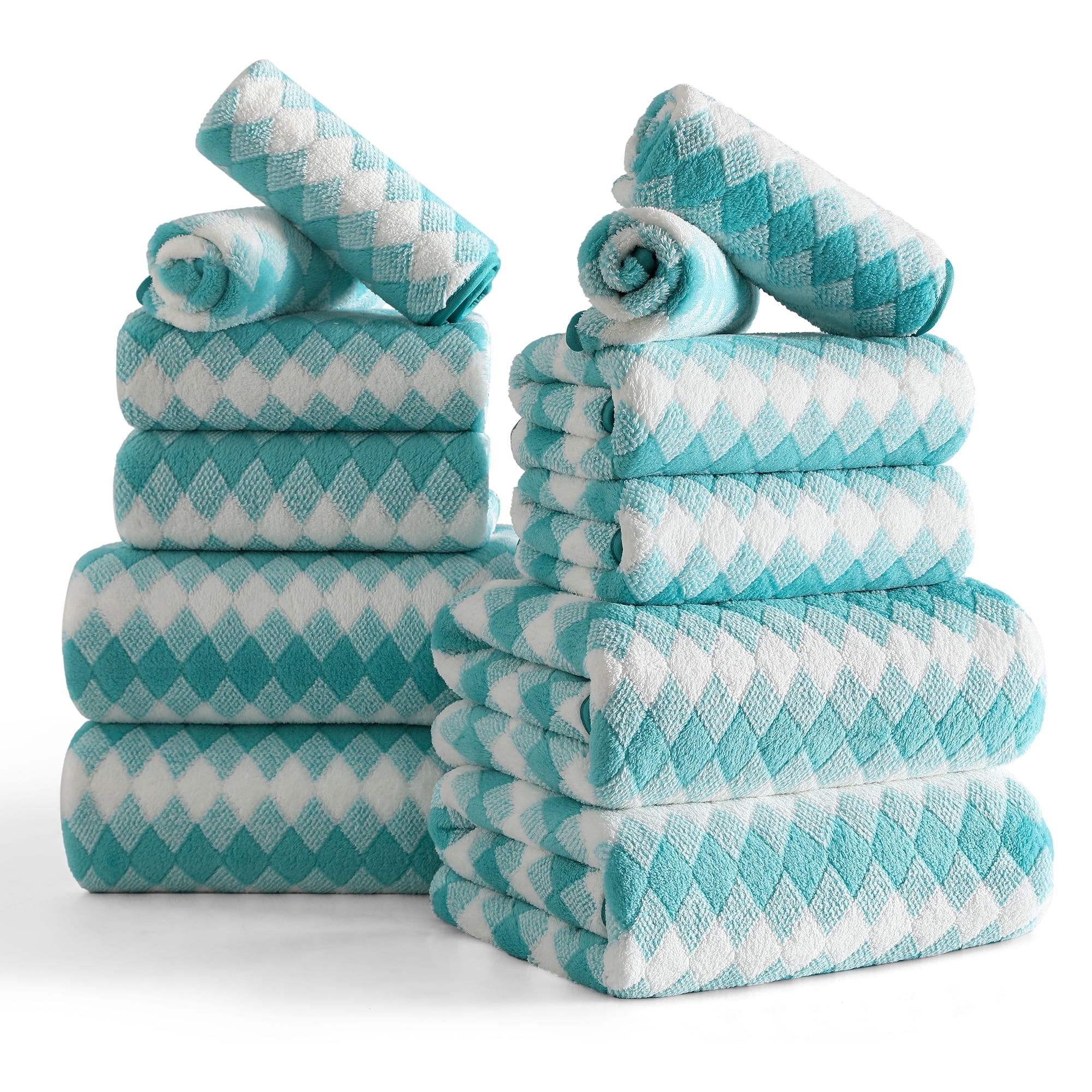 Jessy Home 12 Piece Sea Blue Towel Set Soft Bath Towel for Bathroom-4 ...