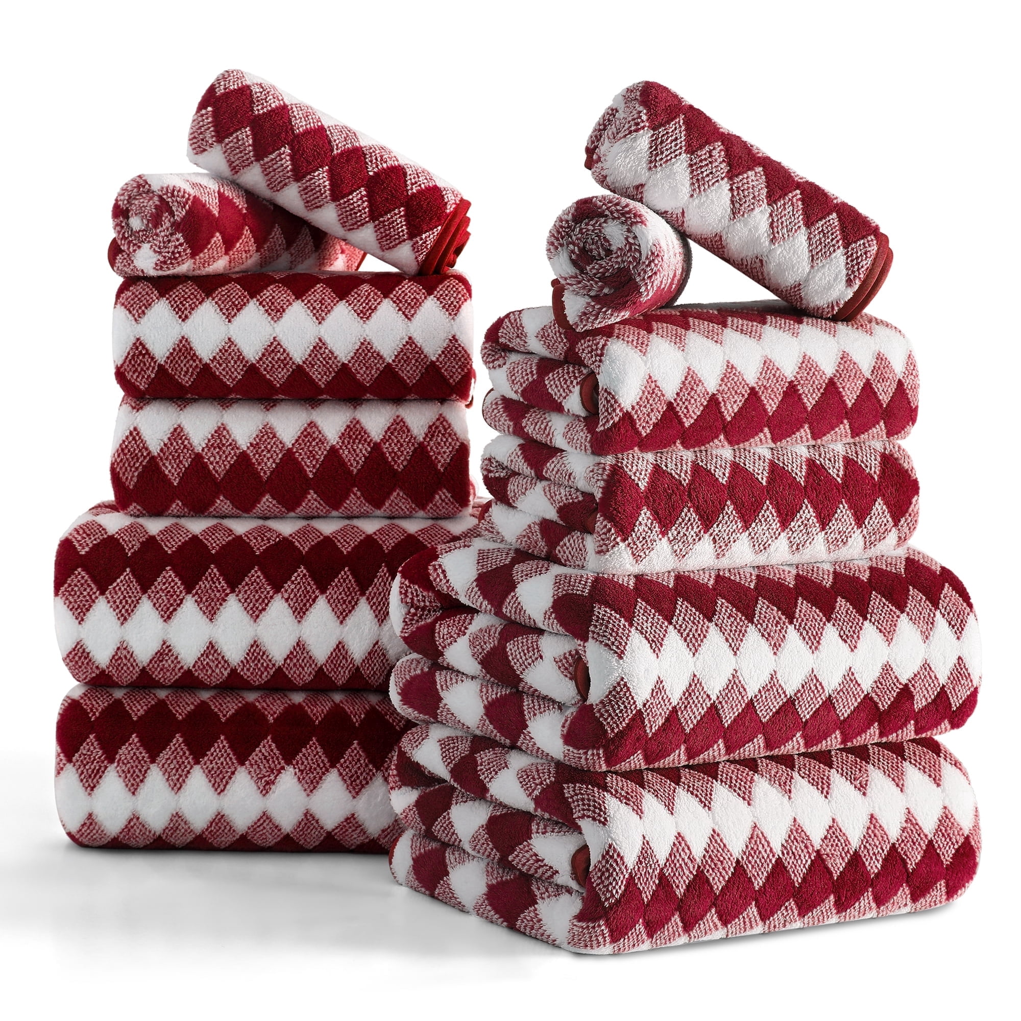 Jessy Home 12 Piece Wine Red Towel Set Soft Bath Towel for Bathroom-4 ...
