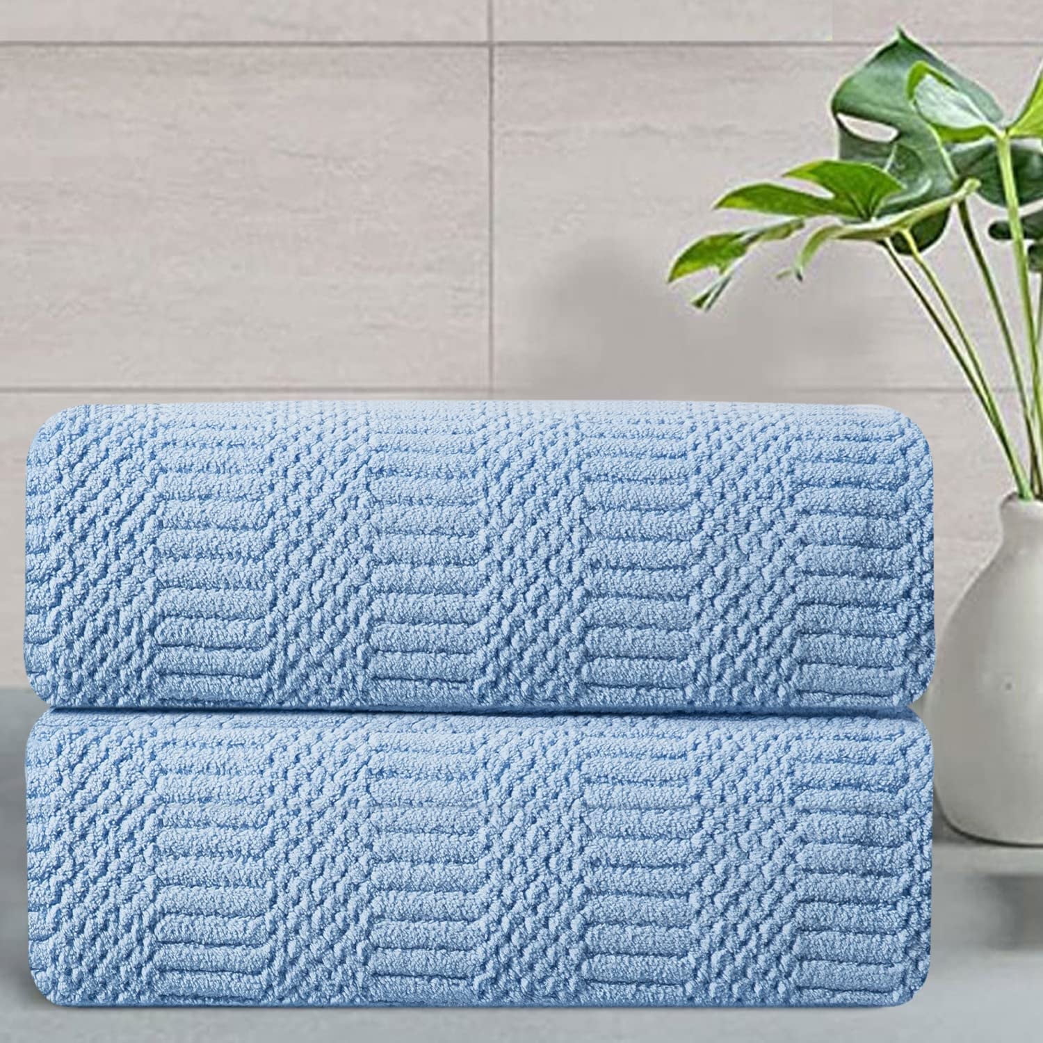 Jessy Home 2 Pack Blue Hand Towel Set 16"x31" Soft Highly Absorbent ...