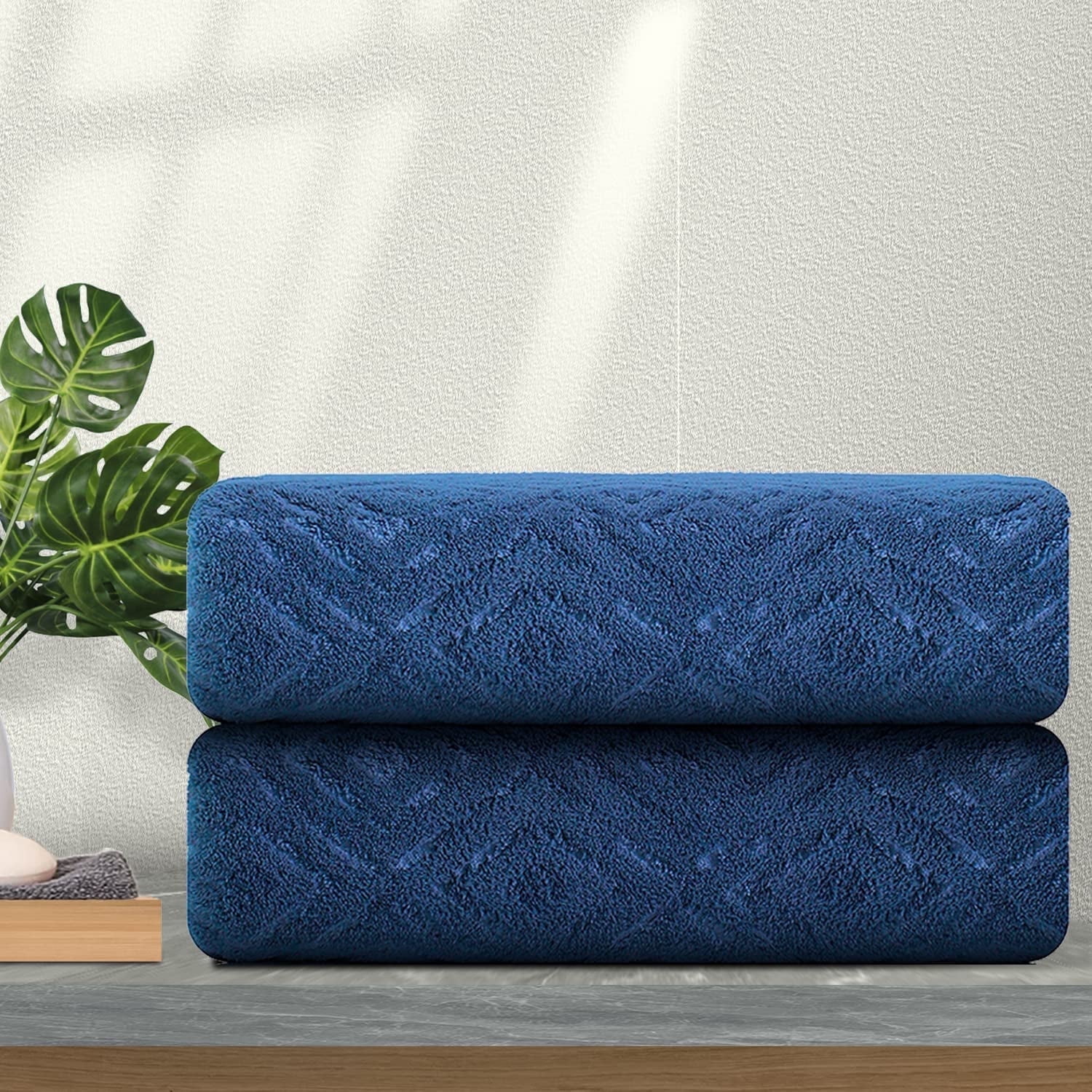 Jessy Home 2 Pack Home Collection Ultra Soft Cozy Towels 600 GSM Navy ...
