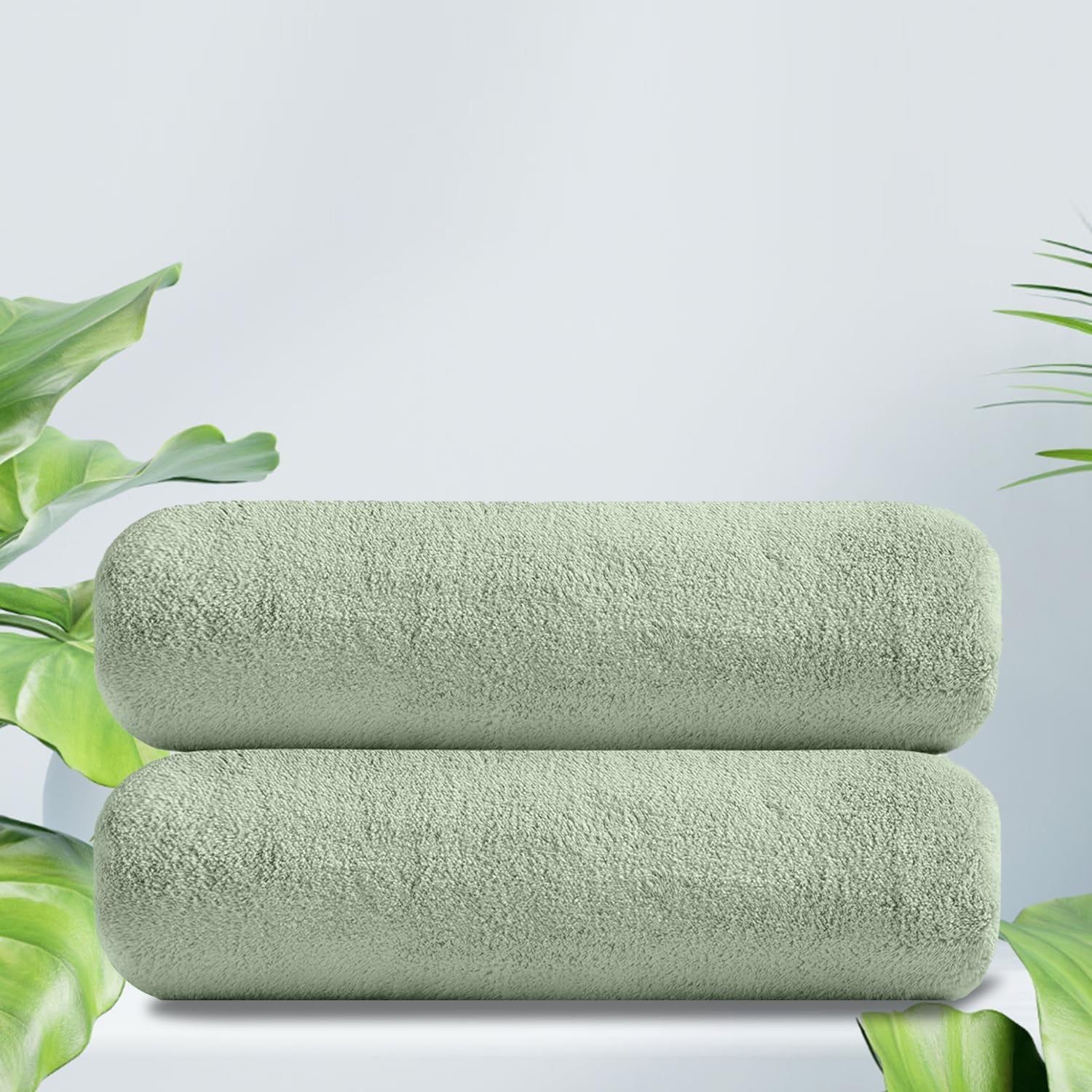 Jessy Home 2 Pack Home Collection Ultra Soft Cozy Towels 700 GSM Light Green Plush Towel Set ...