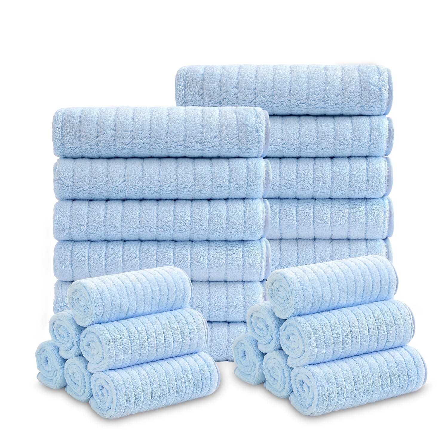 Jessy Home 24 Pack Light Blue Stripe Washcloths for Bathroom 13x13 Inch ...