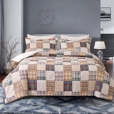 Jessy Home 3 Piece Comforter Set King Beige Plaid Quilt Microfiber ...