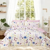Jessy Home 3 Piece Comforter Set Queen Blue Purple Green Flower Quilt ...