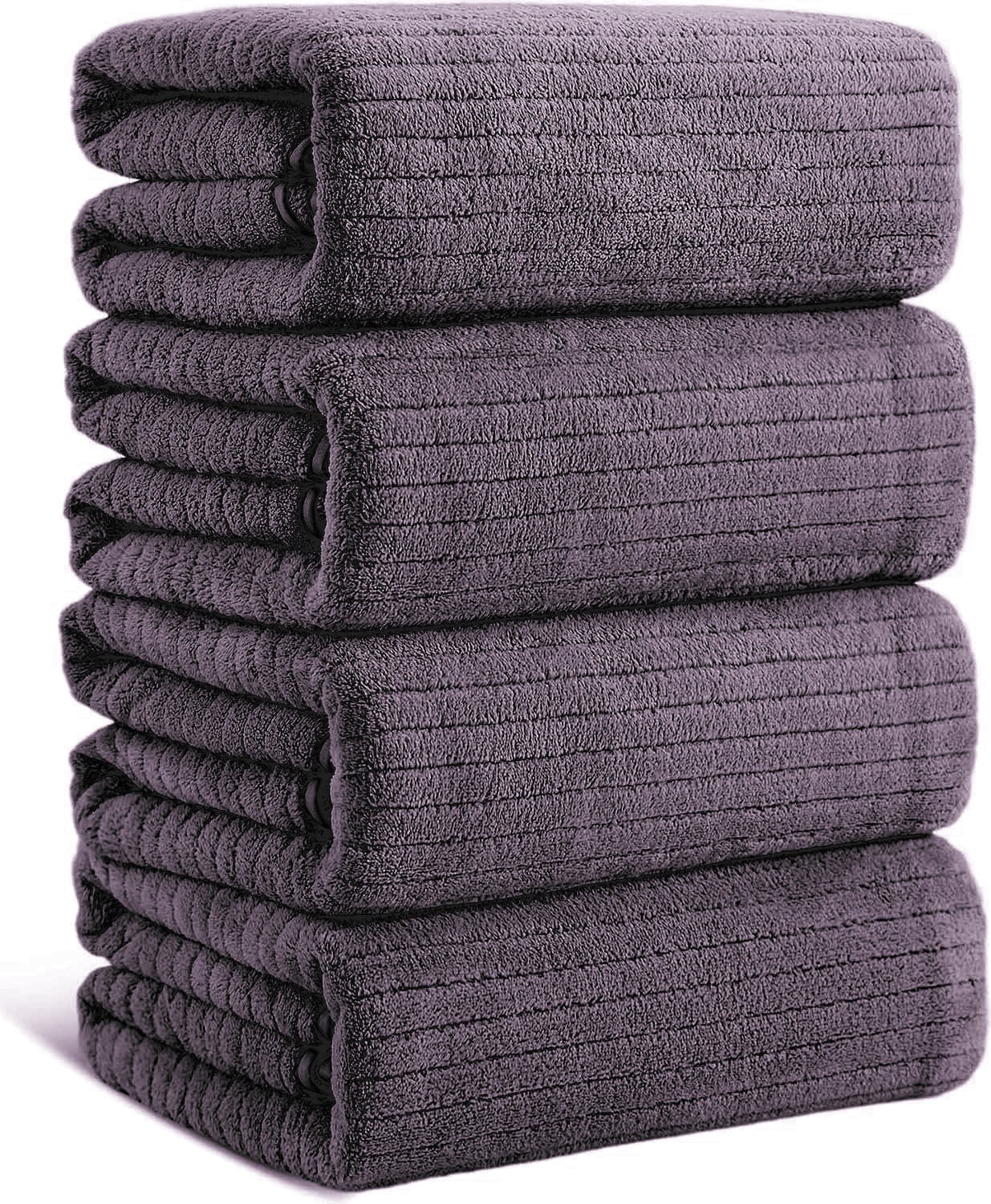 Jessy Home Extra-Large Hotel Quality Bath Towel Set, 4 Pack Dark Purple ...