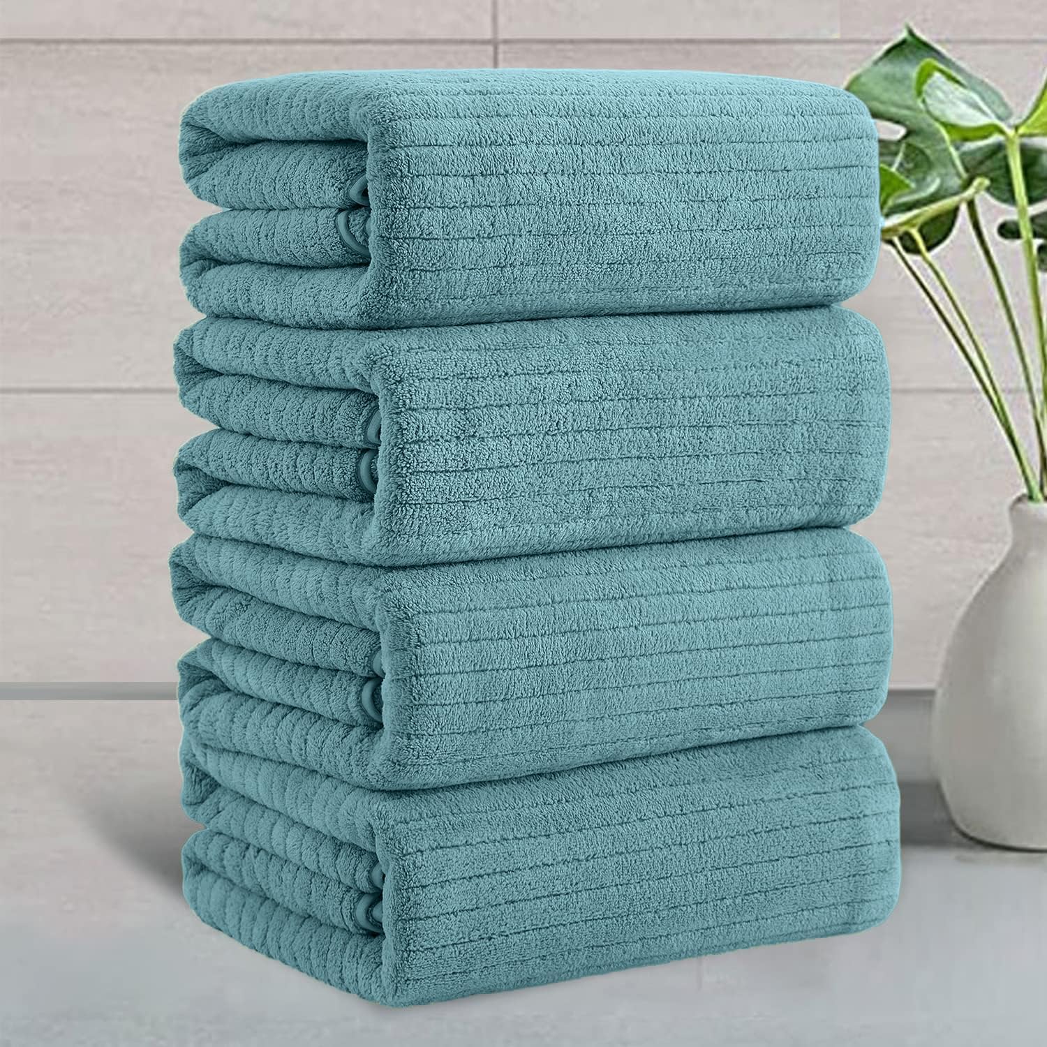 Jessy Home 4 Pack Green Pine Stripe Large Bath Towels Set Oversized ...