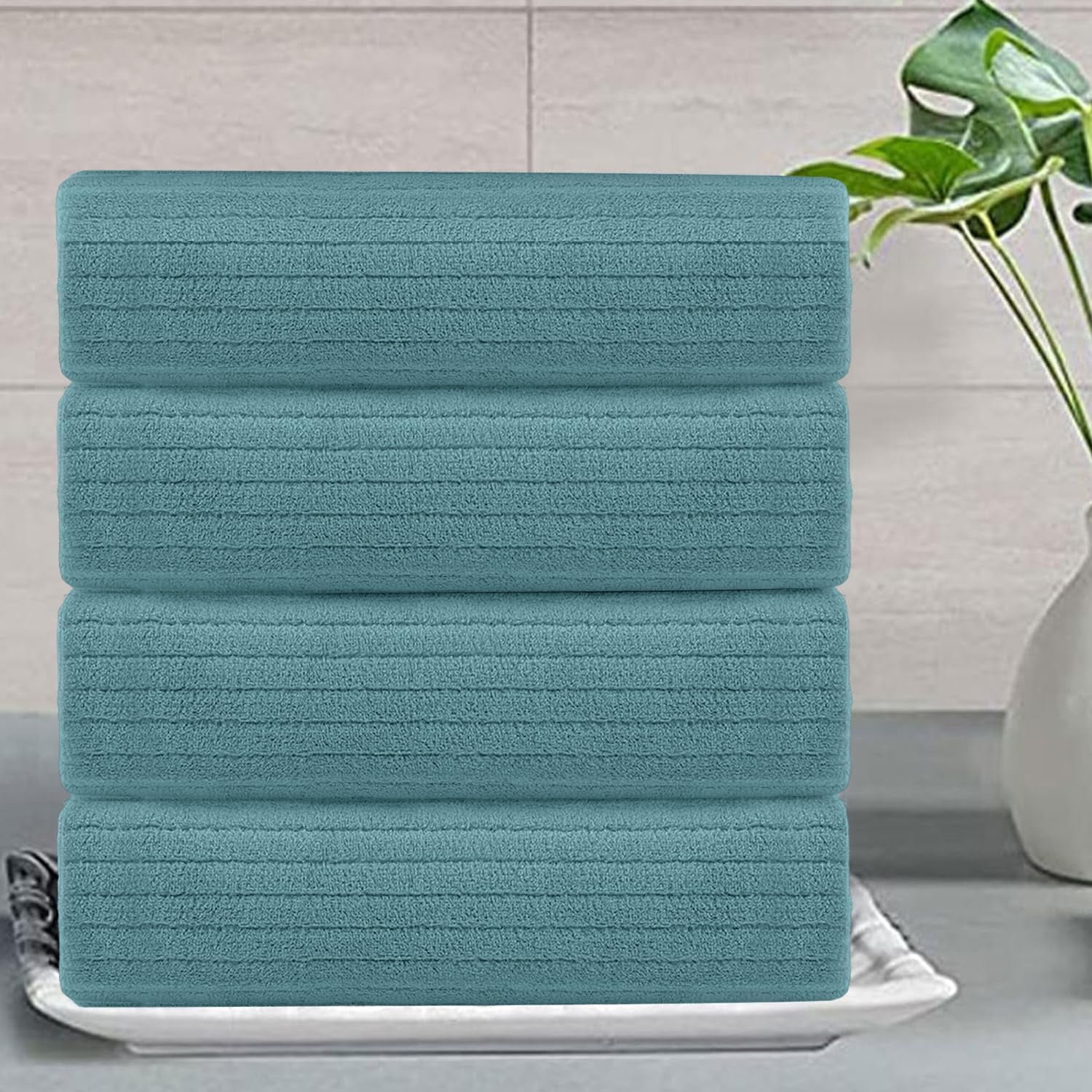 Jessy Home 4 Pack Green Pine Stripe Washcloths for Bathroom 13x13 Inch Ultra Soft Hand Face ...
