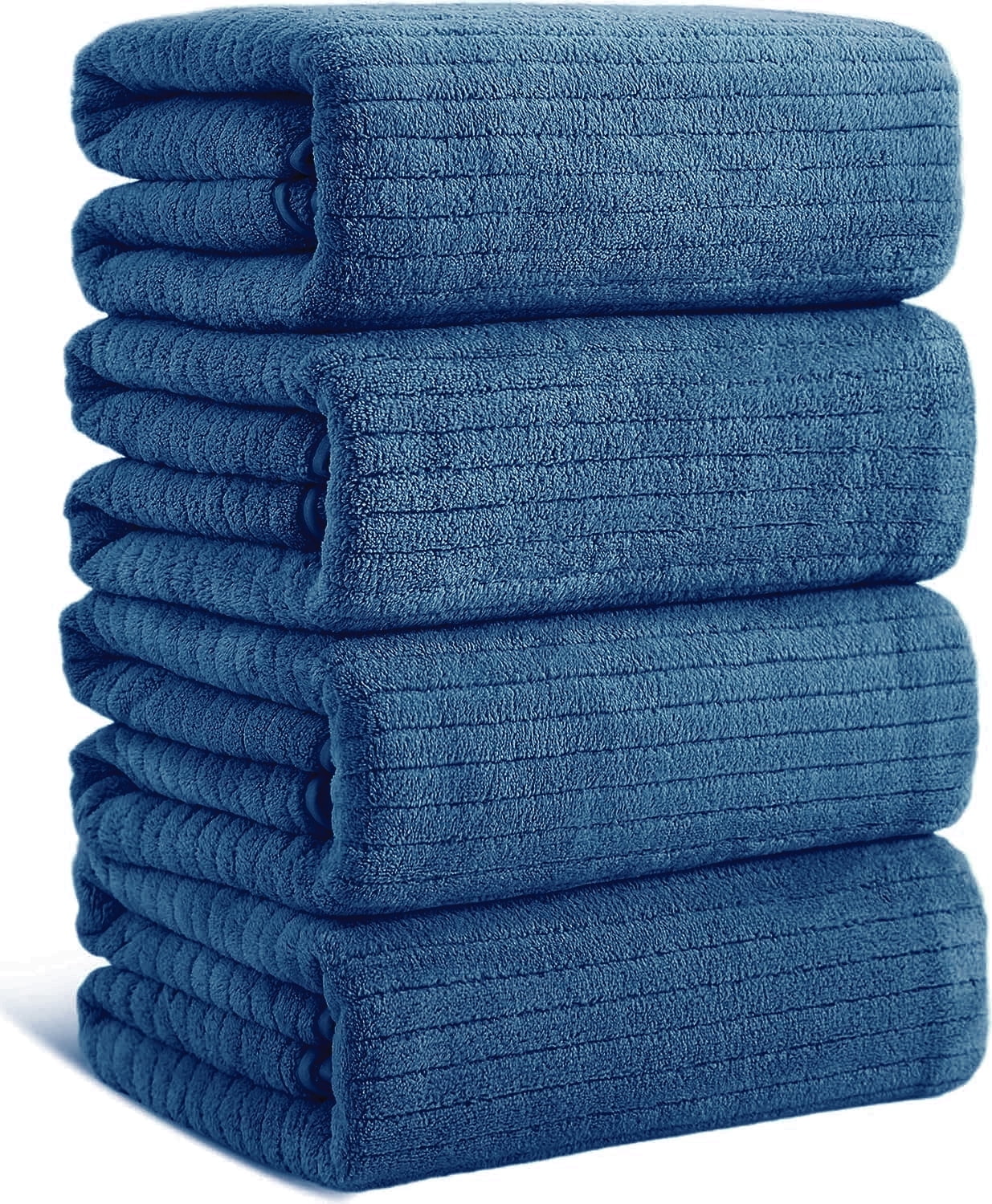 Jessy Home 4 Pack XLarge Navy Blue Stripe Adult Bath Towels, Soft Plush ...