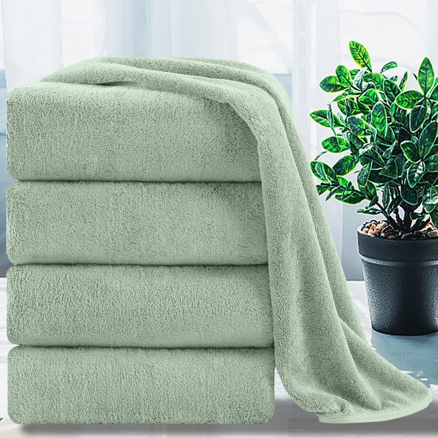 Mainstays Performance Solid Bath Sheet 2-Piece Set, Green Sage ...
