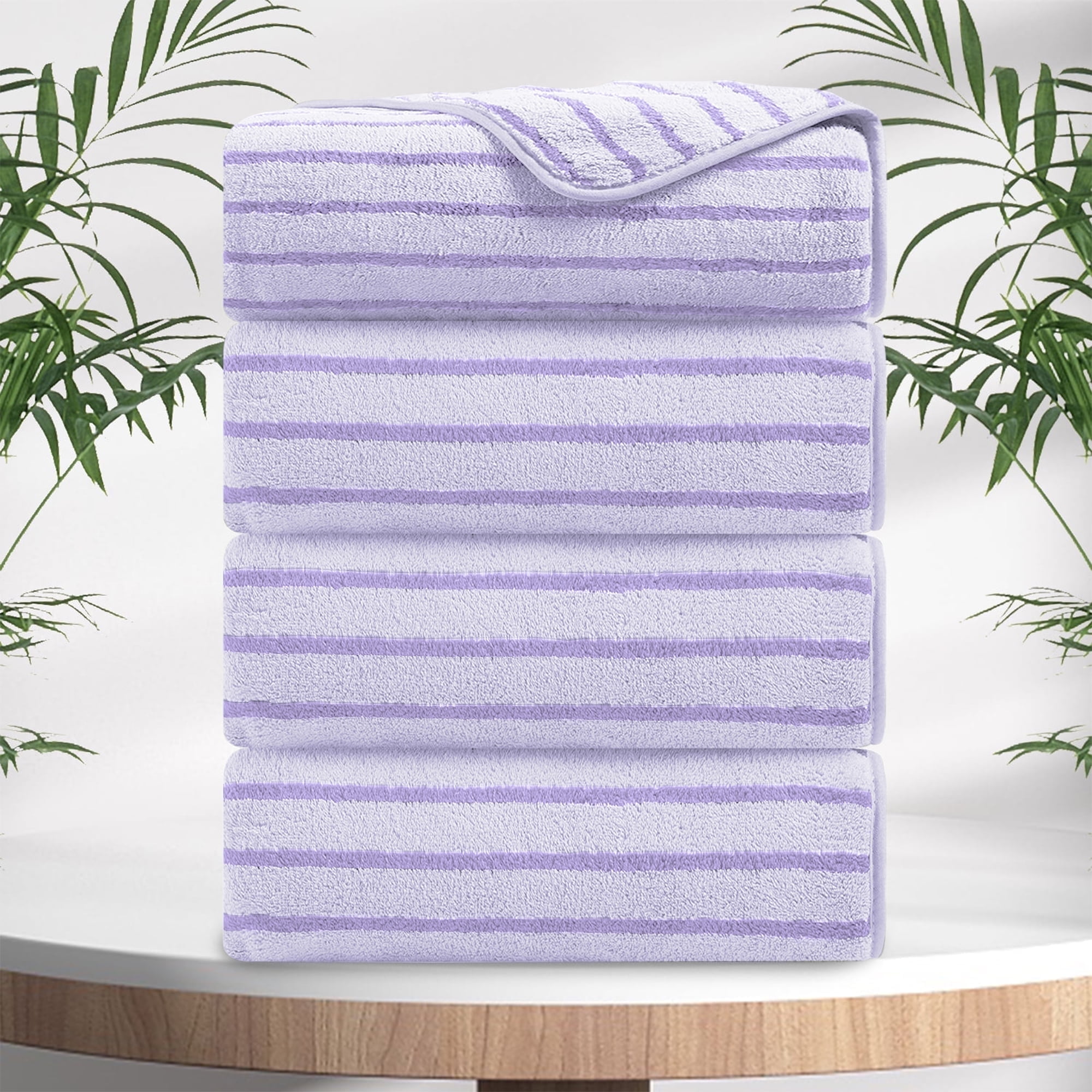 Jessy Home 4 Pack Purple Bicolor bar Stripe Large Bath Towels Set ...