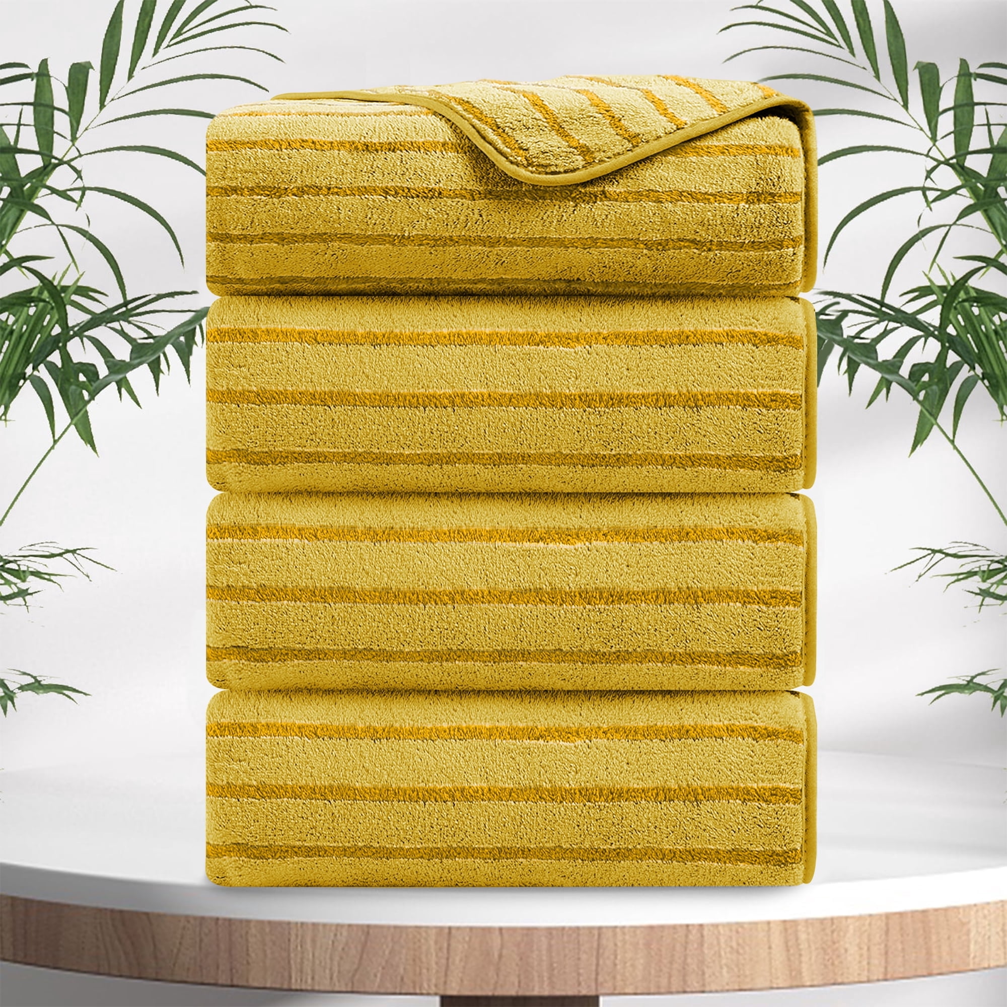 Jessy Home 4 Pack Dark Yellow Bicolor bar Stripe Large Bath Towels Set ...