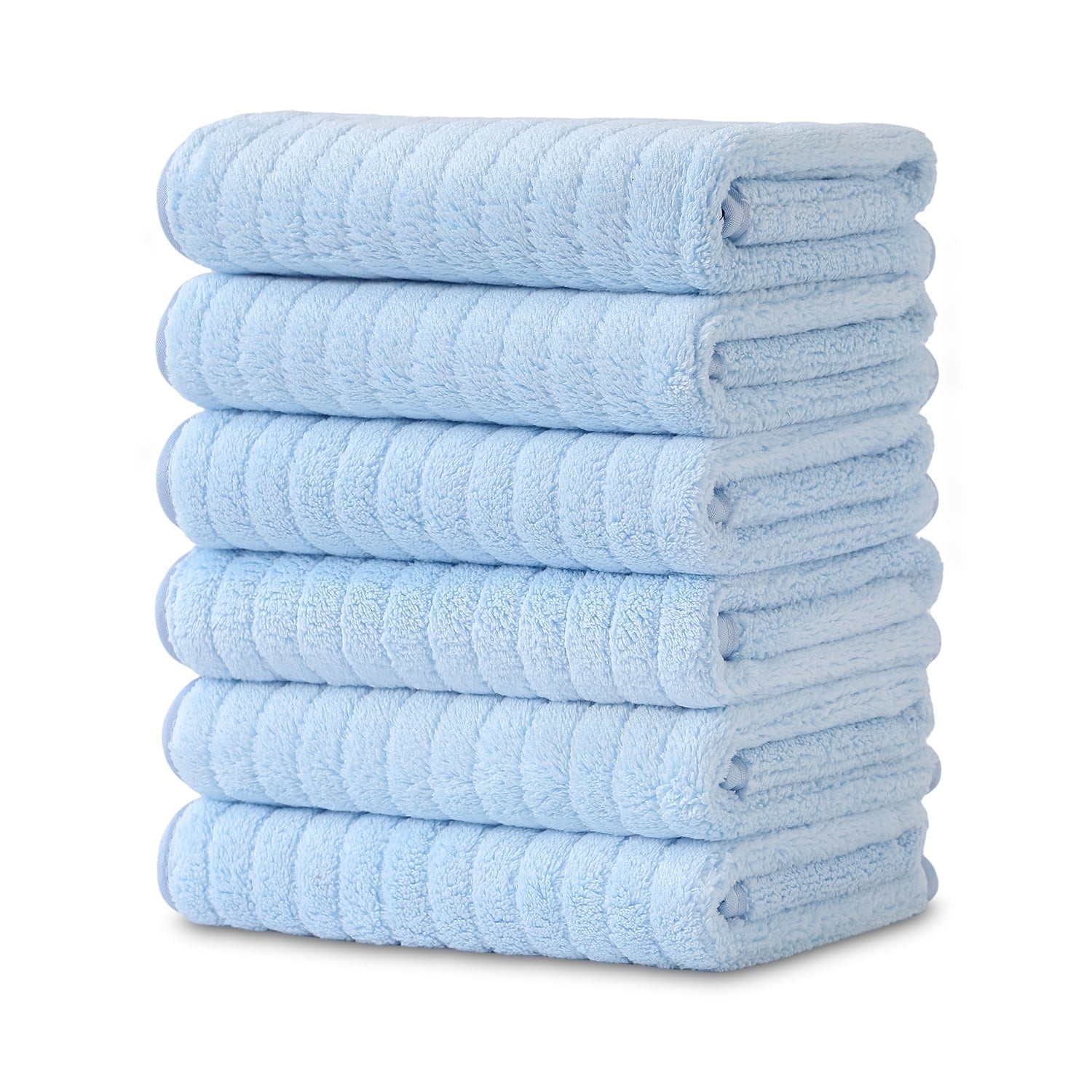 Jessy Home 6 Pack Light Blue Stripe Washcloths for Bathroom 13x13 Inch ...