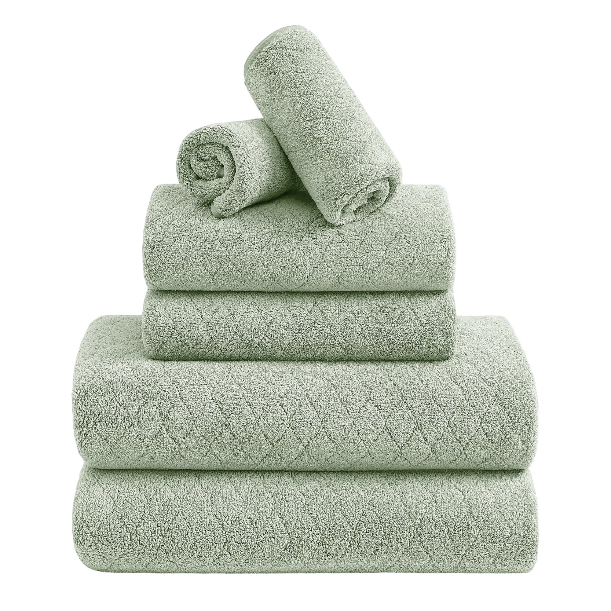 Jessy Home 6 Piece Towel Set Light Green Soft Bath Towel Set for ...