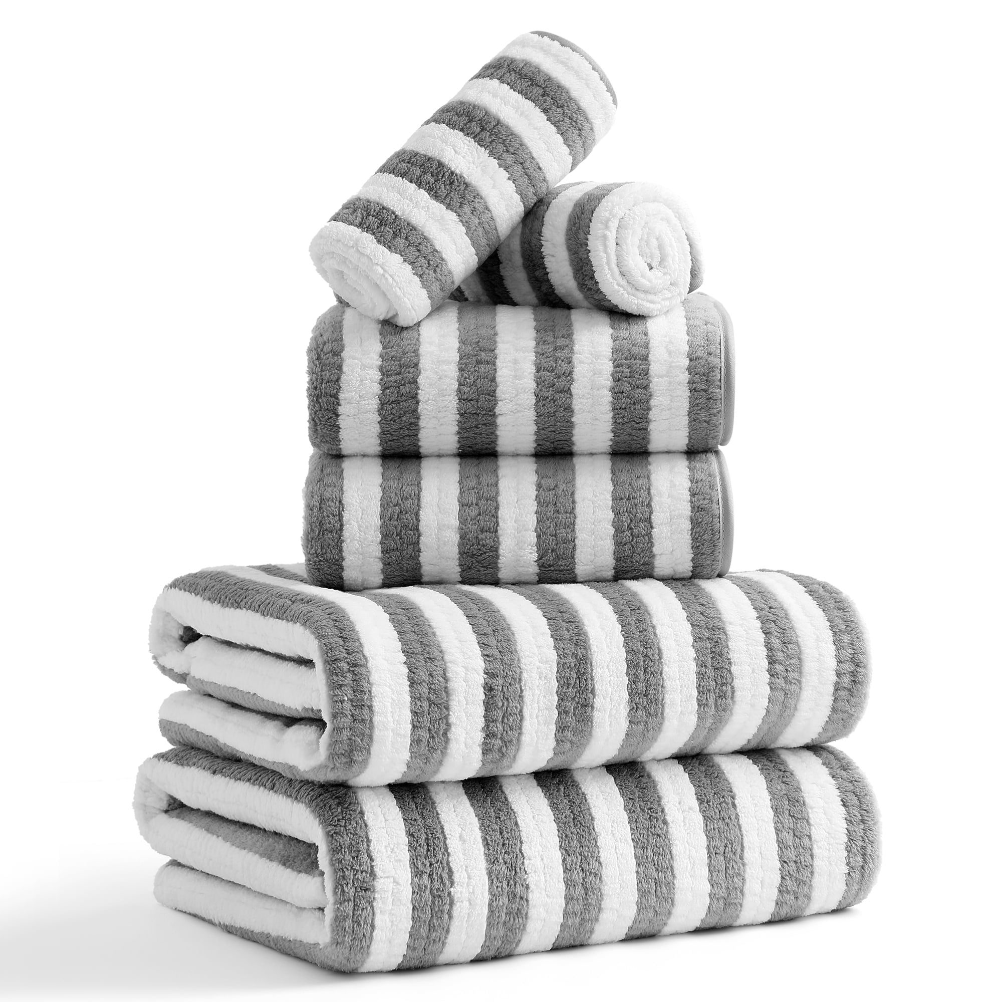 Jessy Home 6 Piece Light Gray Bath Towel Set for Bathroom-2 Bath Towels ...
