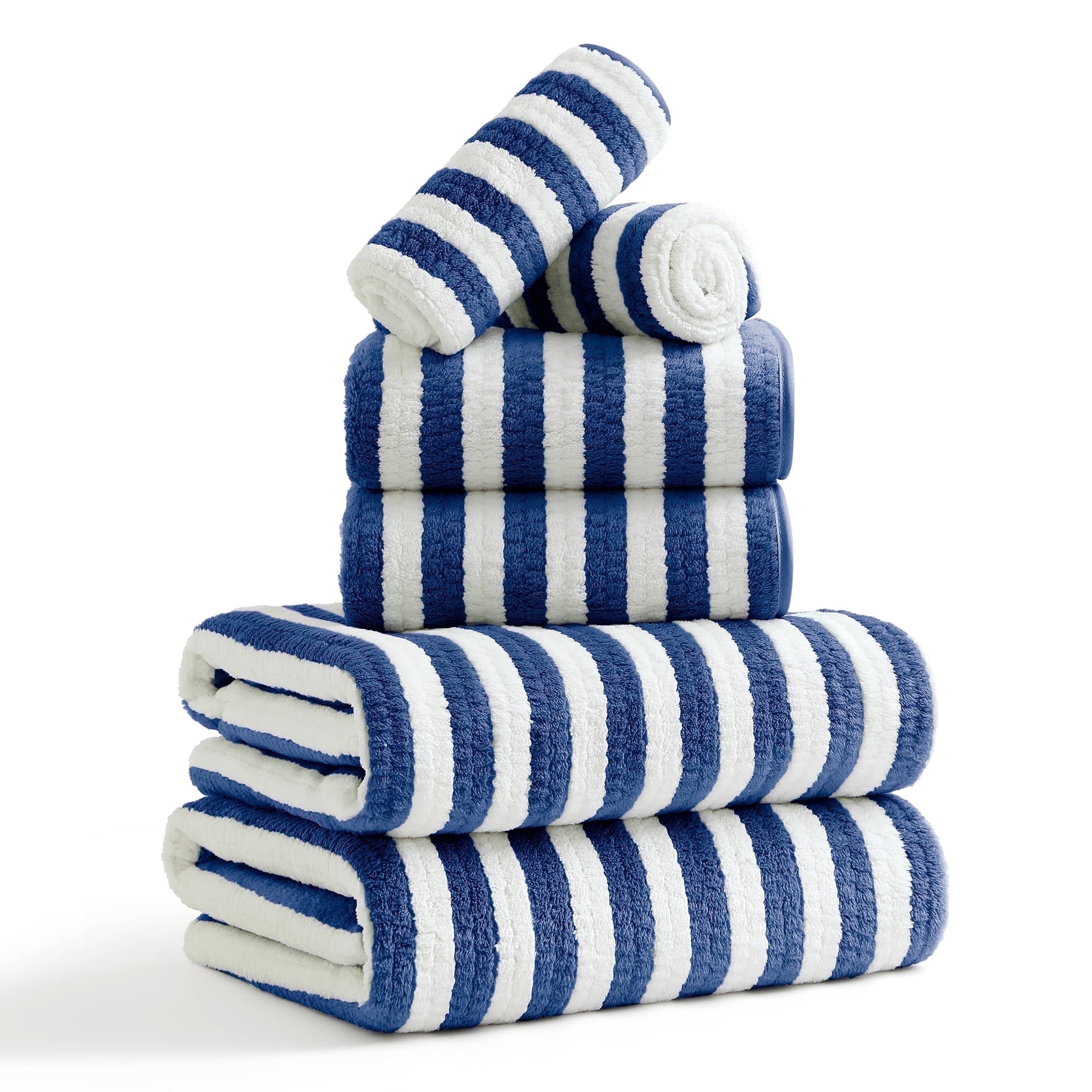 Jessy Home 6 Piece Navy Blue Bath Towel Set for Bathroom-2 Bath Towels ...