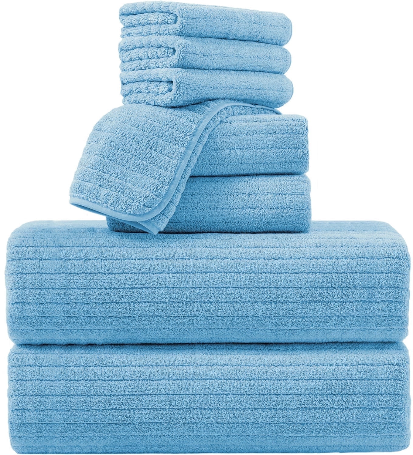 Jessy Home 8 Pcs Blue Stripe Large Microfiber Bath Towels Set 2 ...