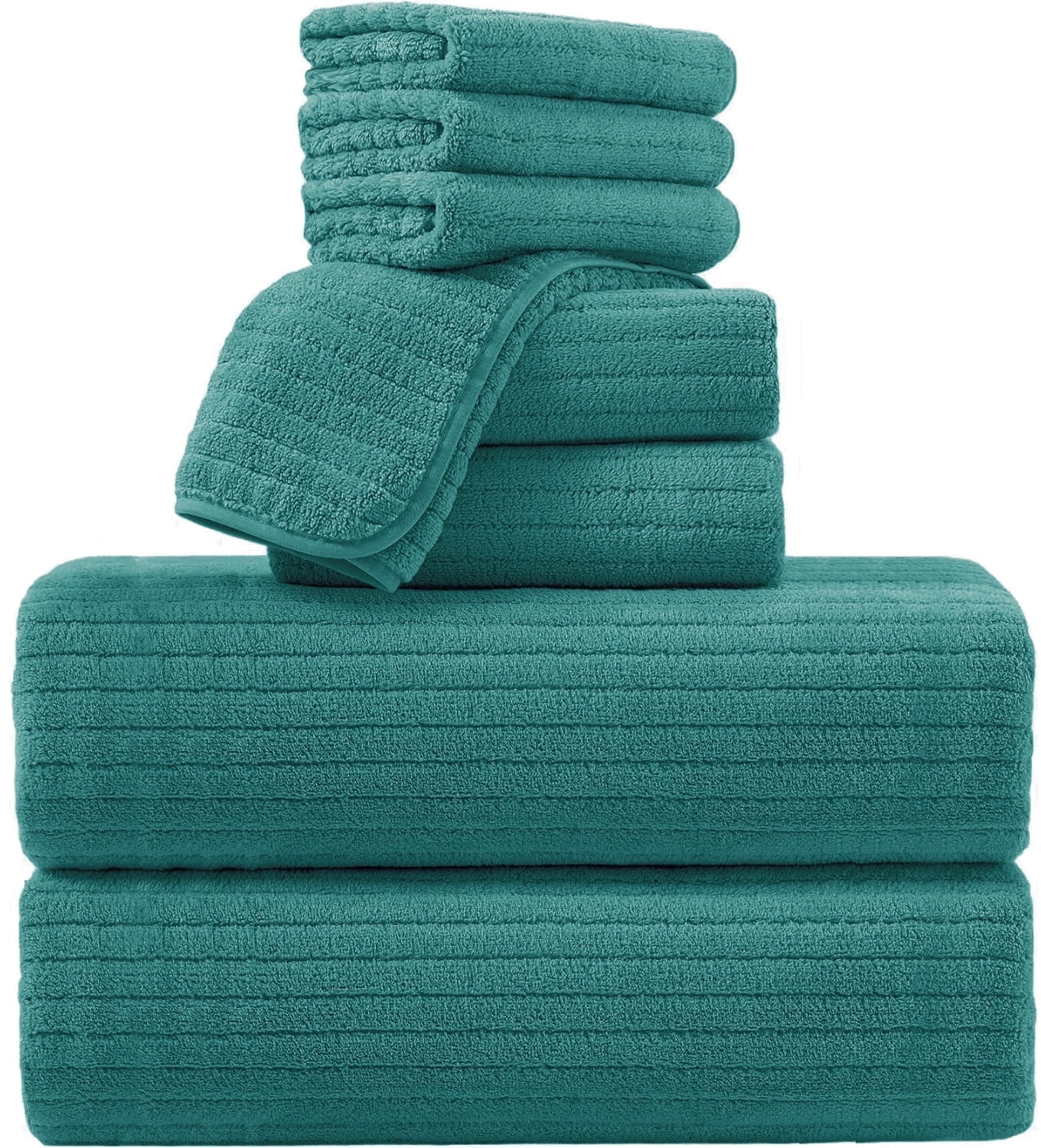Jessy Home 8 Pcs Microfiber Towel Set: 2 Oversized Green Pine Stripe ...