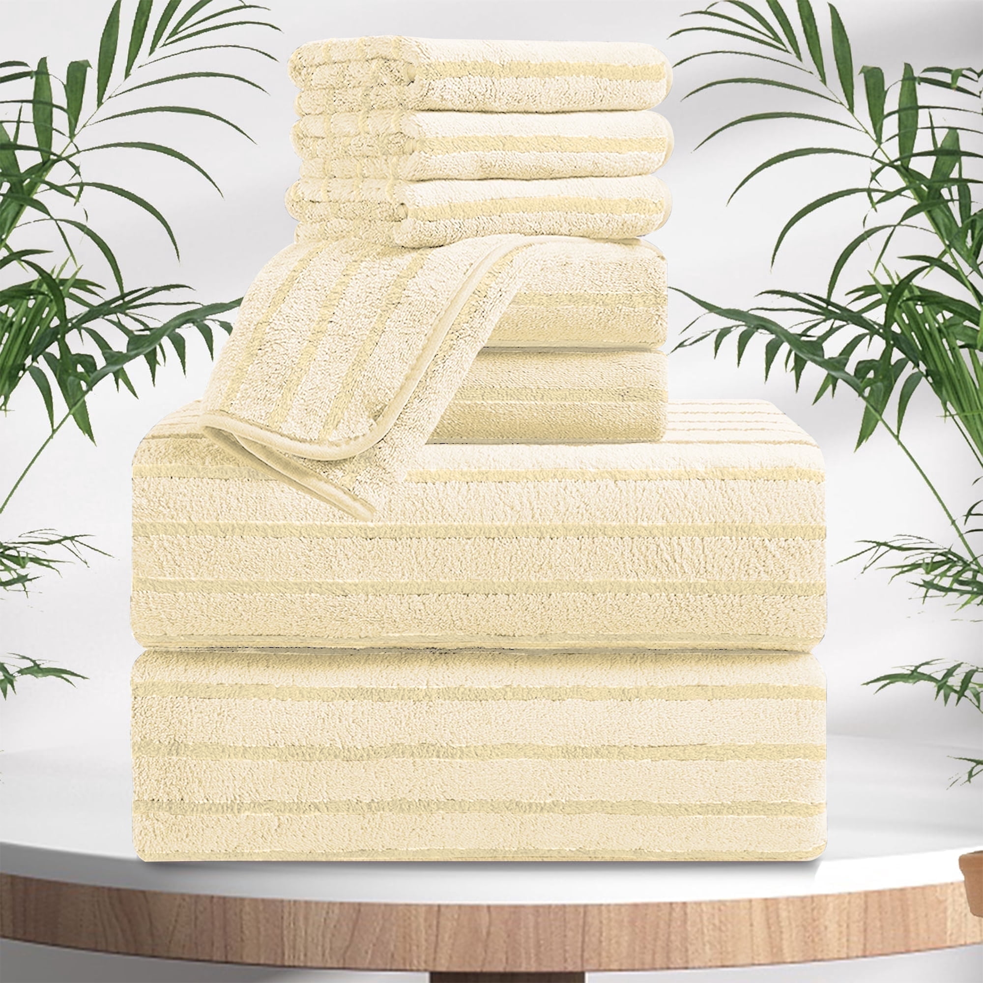 Jessy Home 8 Pcs Light Yellow Bicolor bar Stripe Large Bath Towels Set ...