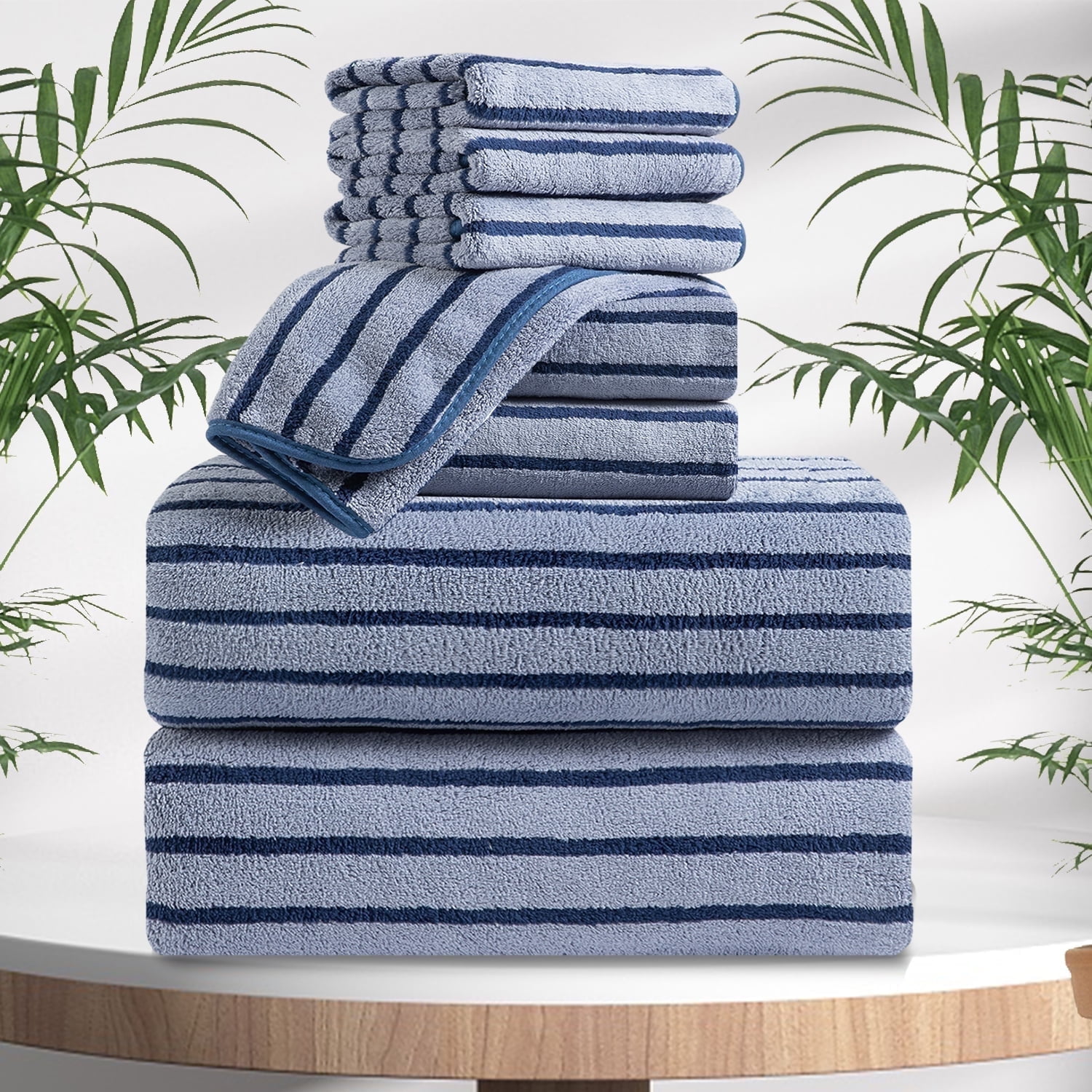 Jessy Home 8 Pcs Navy Blue Bicolor bar Stripe Large Bath Towels Set 2 ...