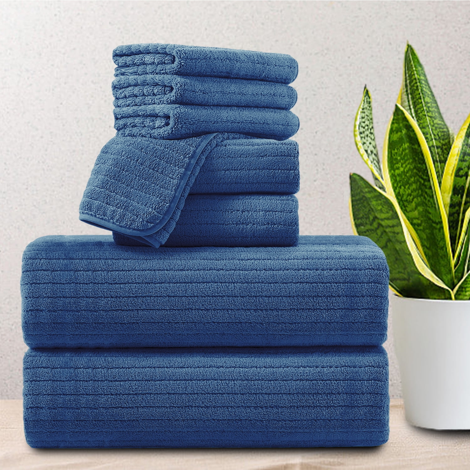 Jessy Home 8 Pcs Navy Blue Stripe Large Bath Towels Set 2 Oversized ...