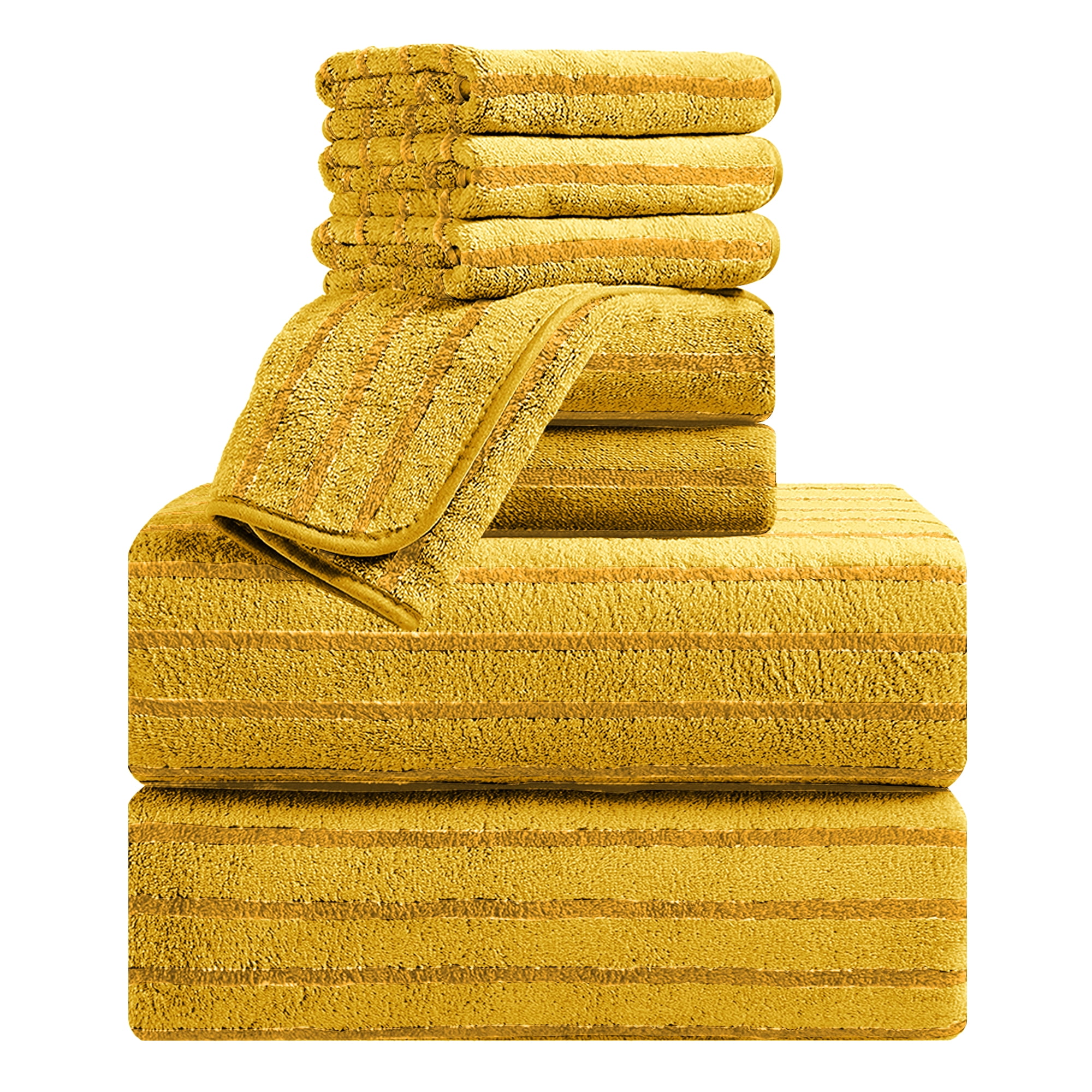 Jessy Home 8 Pcs Dark Yellow Bicolor bar Stripe Large Bath Towels Set 2 ...