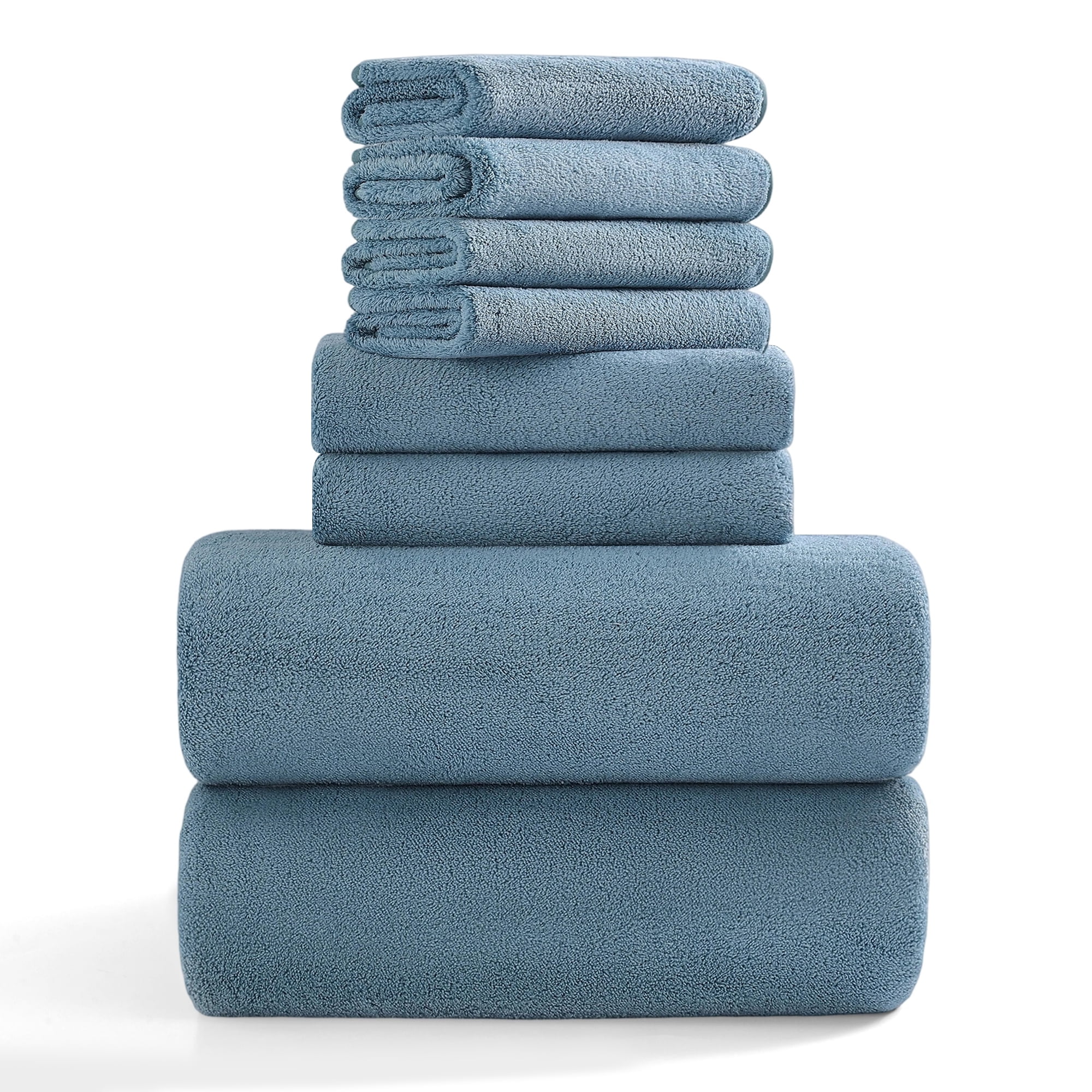 Jessy Home 8 Piece Plush Microfiber Towels Set, Soft Cozy Green Pine ...