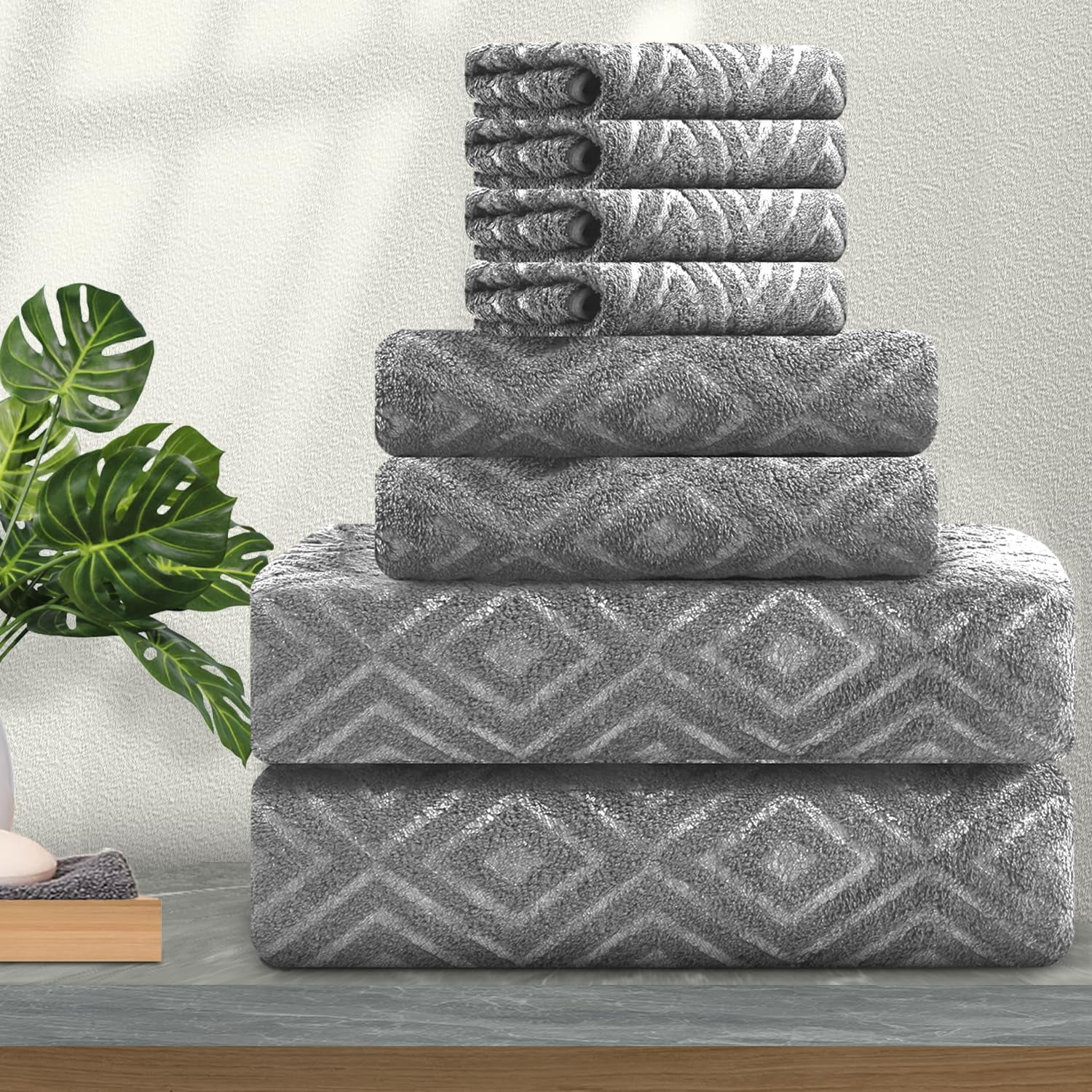 Jessy Home 8 Piece Microfiber Plush Towels Set Dark Gray 600 GSM ...
