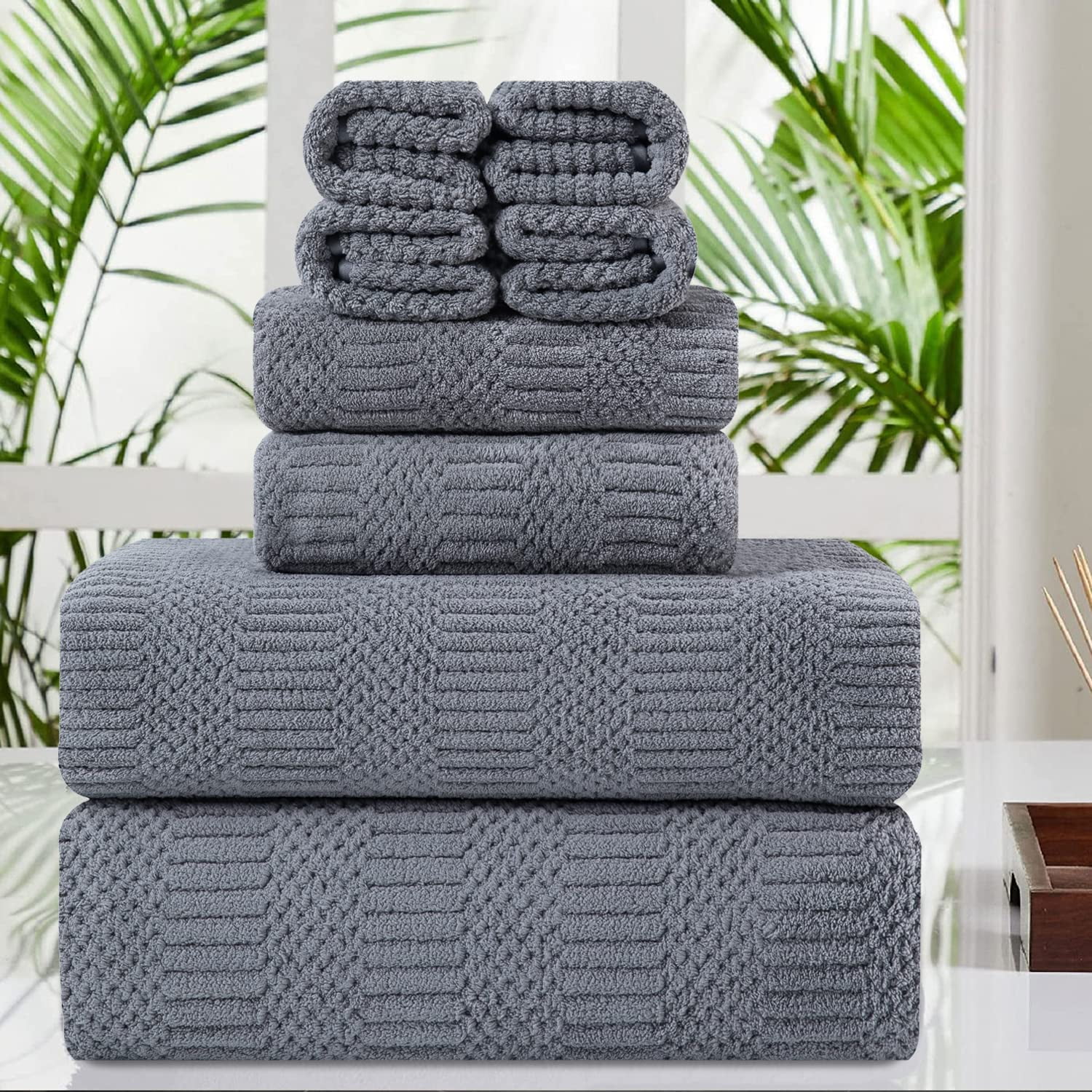 Jessy Home 8 Pcs Dark Brown Bicolor bar Stripe Large Bath Towels Set 2 ...