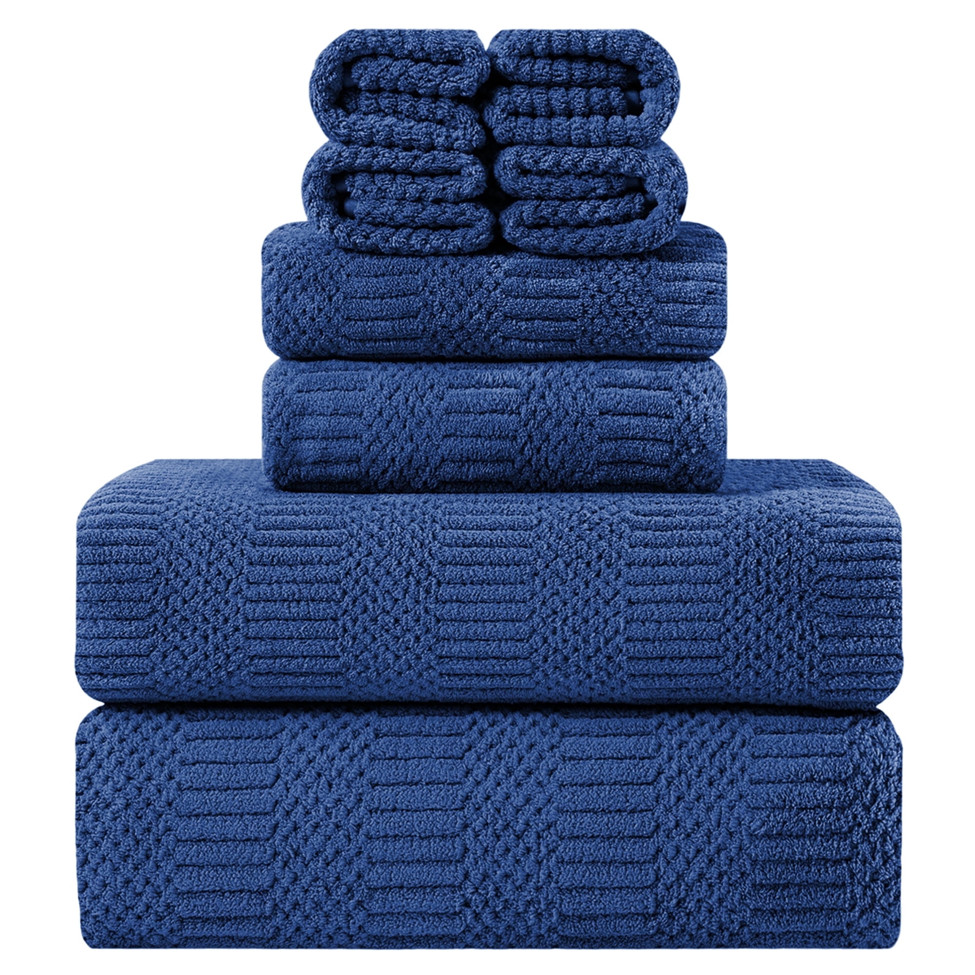 Jessy Home Oversized Navy Blue Microfiber Plush Bath Towel Set 8 Piece ...