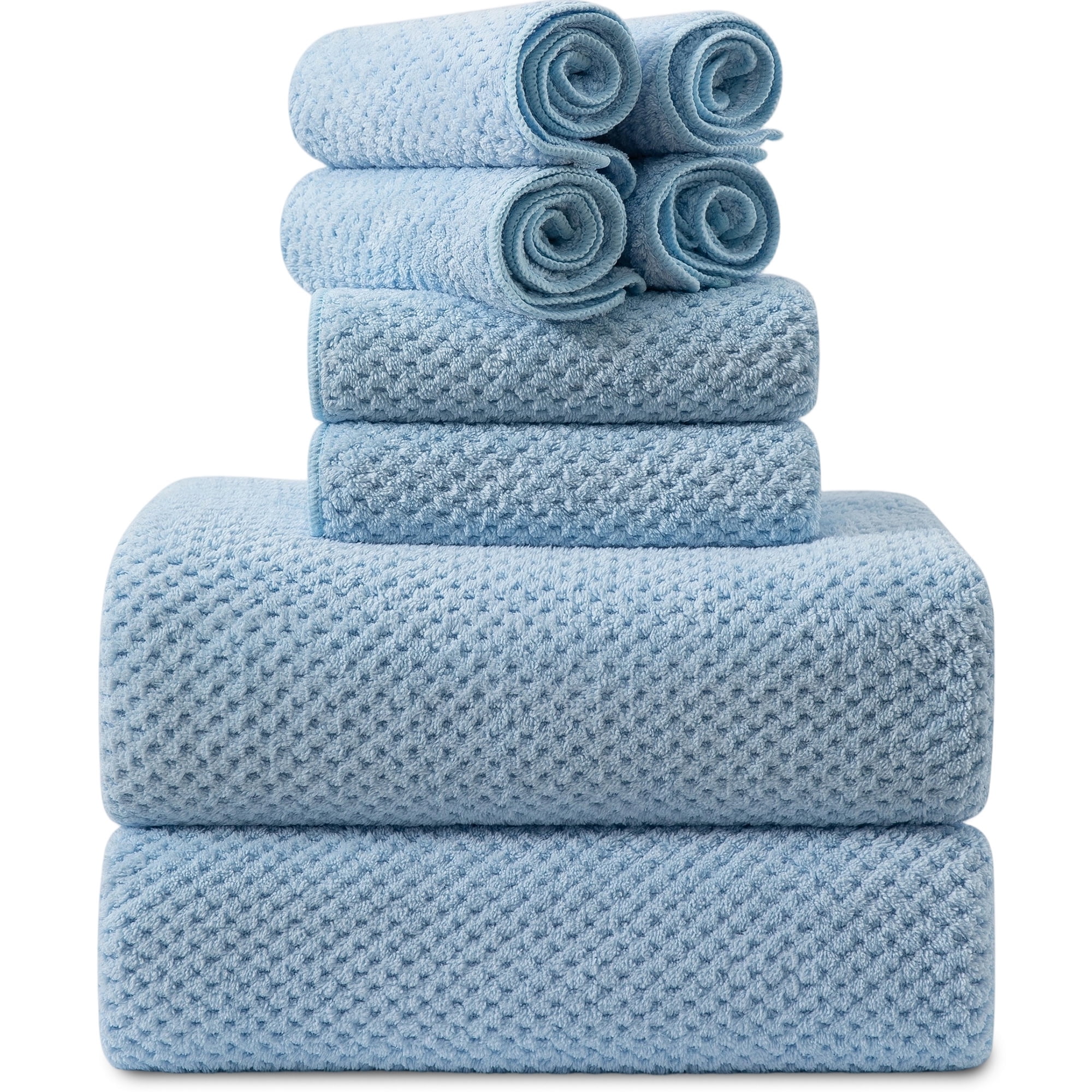 Jessy Home Oversized 8 Piece Microfiber Plush Towel Set 600 GSM Blue ...
